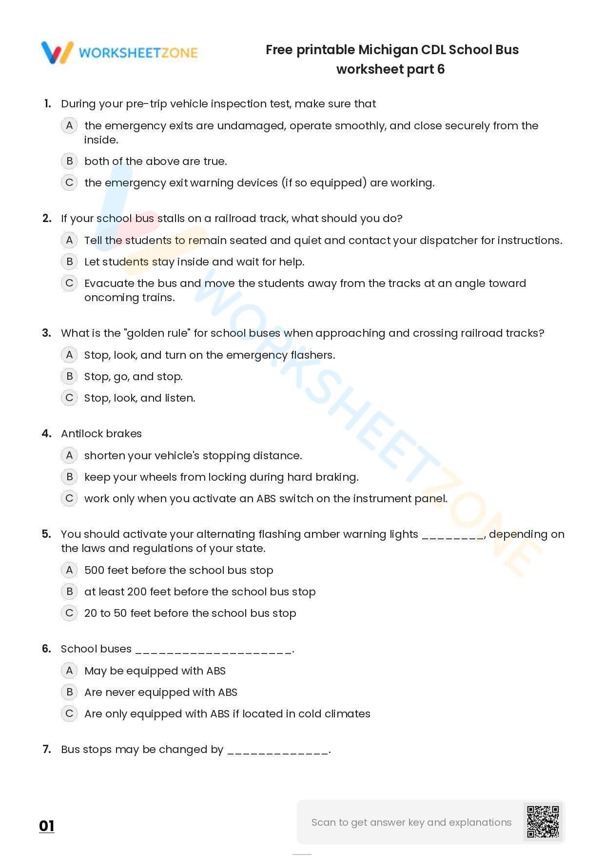 Free Printable Michigan CDL School Bus Worksheet Part 6