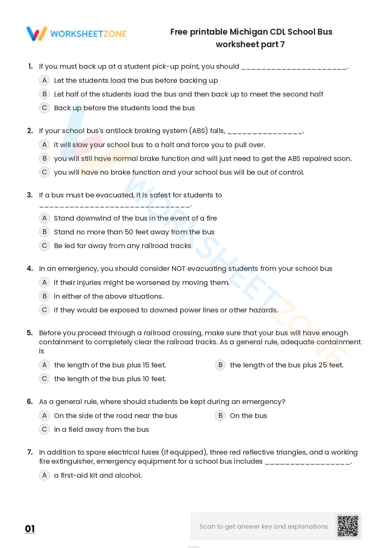 Free printable Michigan CDL School Bus worksheet part 7 | Worksheetzone