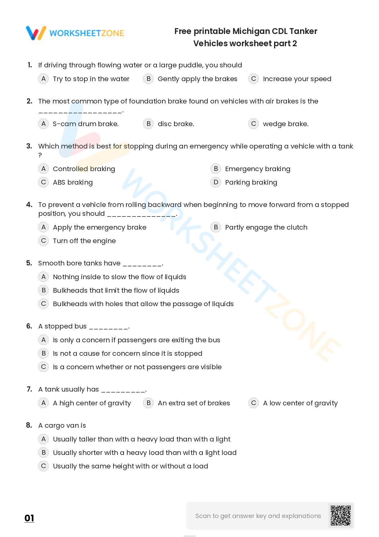 Free Printable Michigan CDL Tanker Vehicles Worksheet Part 2