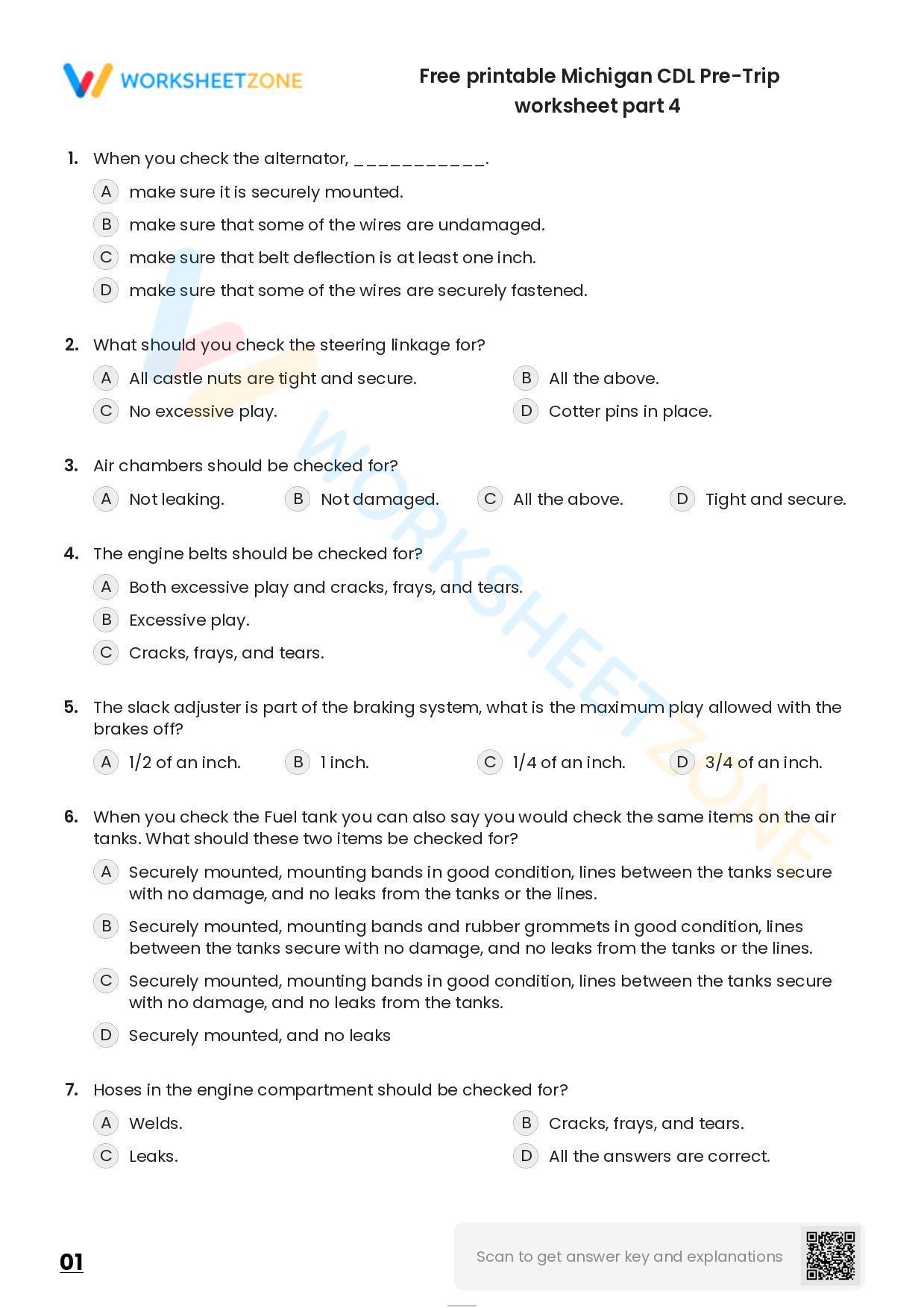 Free Printable Michigan CDL Pre-Trip Worksheet Part 4