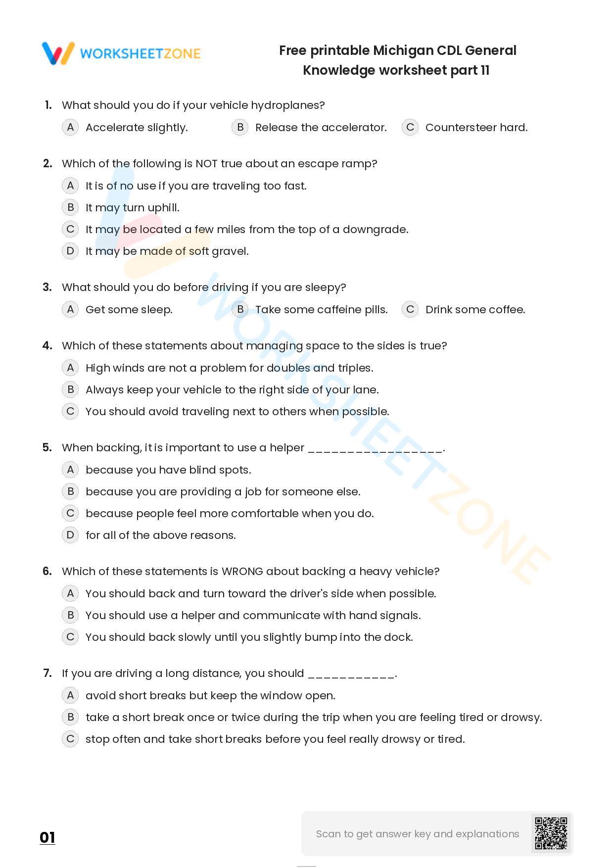 Free printable Michigan CDL General Knowledge worksheet part 2 ...