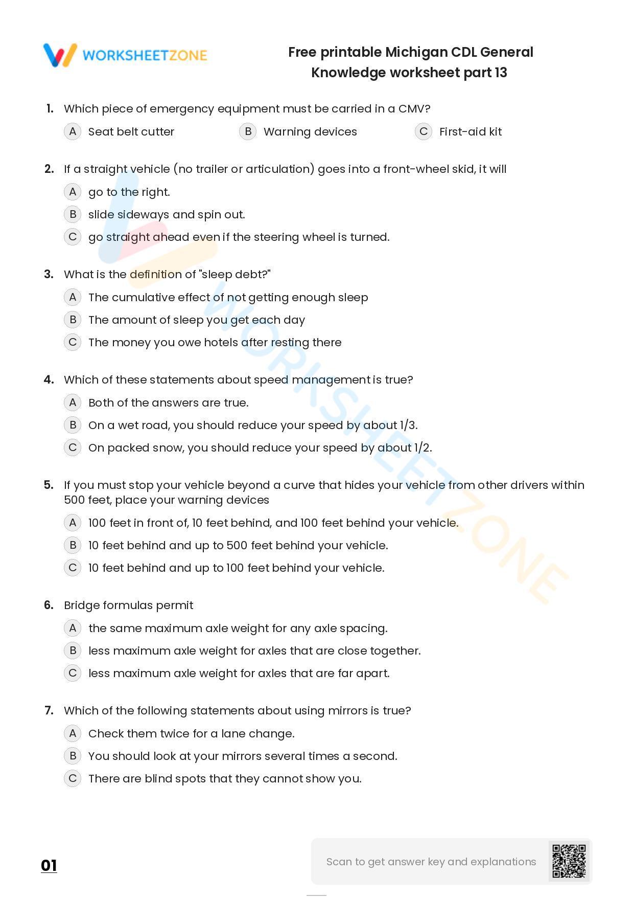 Free printable Michigan CDL General Knowledge worksheet part 1 ...