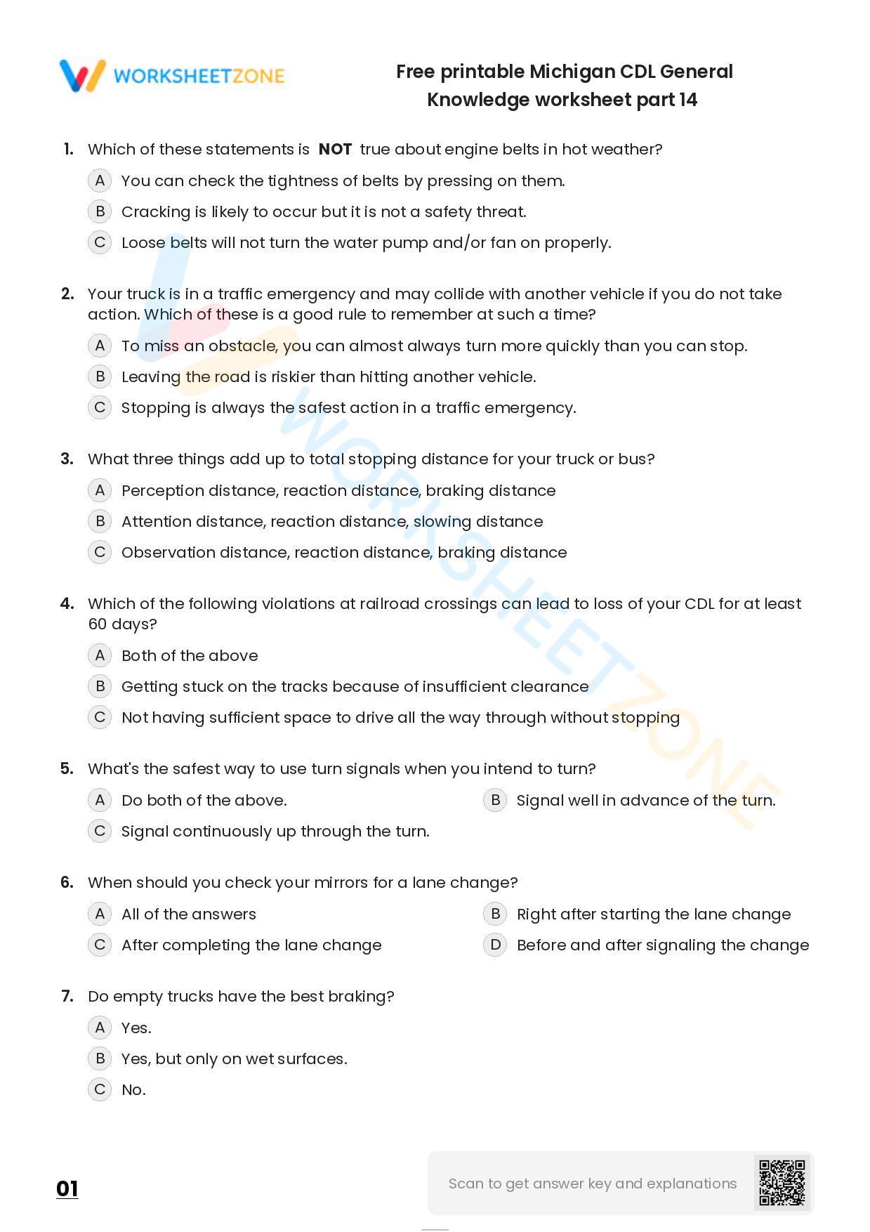 Free printable Michigan CDL General Knowledge worksheet part 14 ...