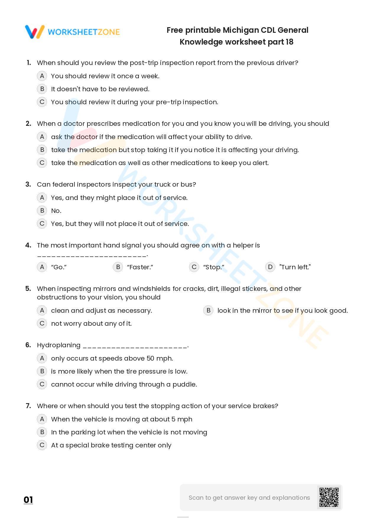Free printable Michigan CDL General Knowledge worksheet part 14 ...