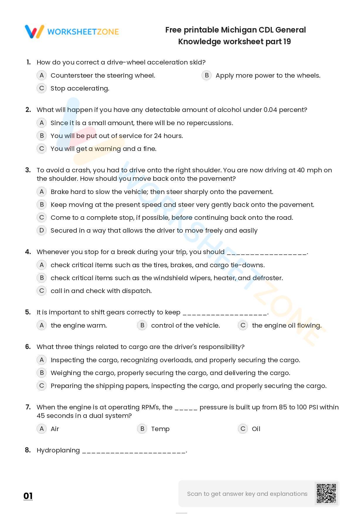 Free printable Michigan CDL General Knowledge worksheet part 14 ...