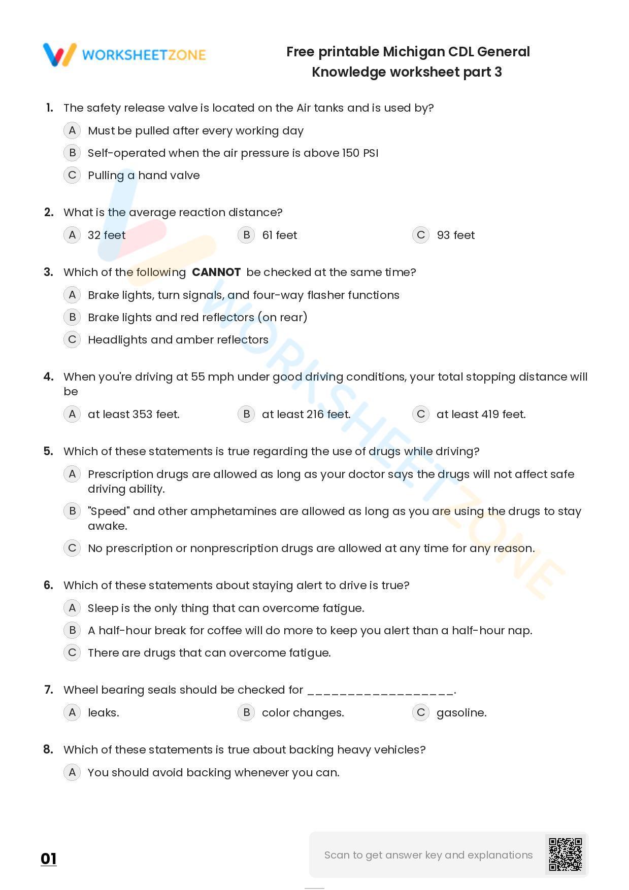 Free printable Michigan CDL General Knowledge worksheet part 2 ...