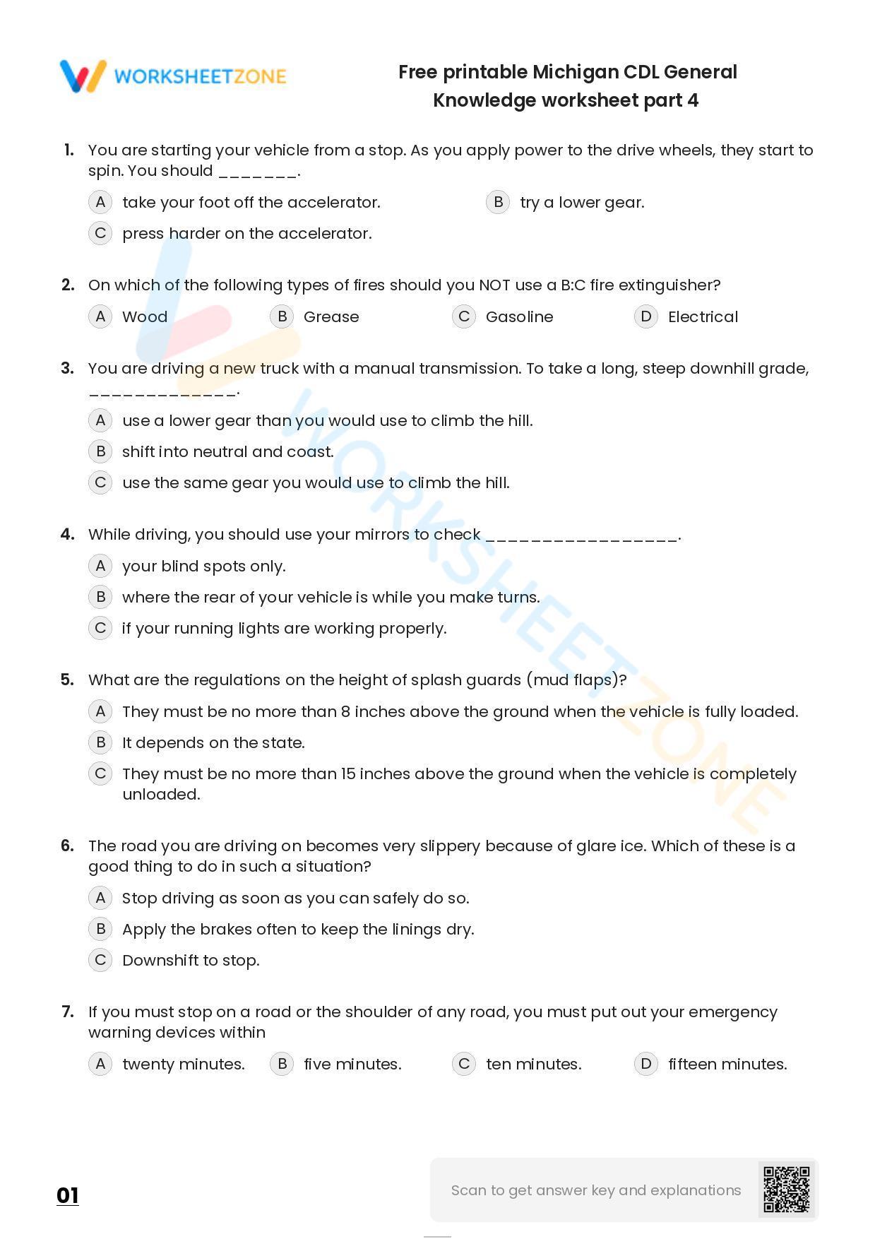 Free printable Michigan CDL General Knowledge worksheet part 2 ...