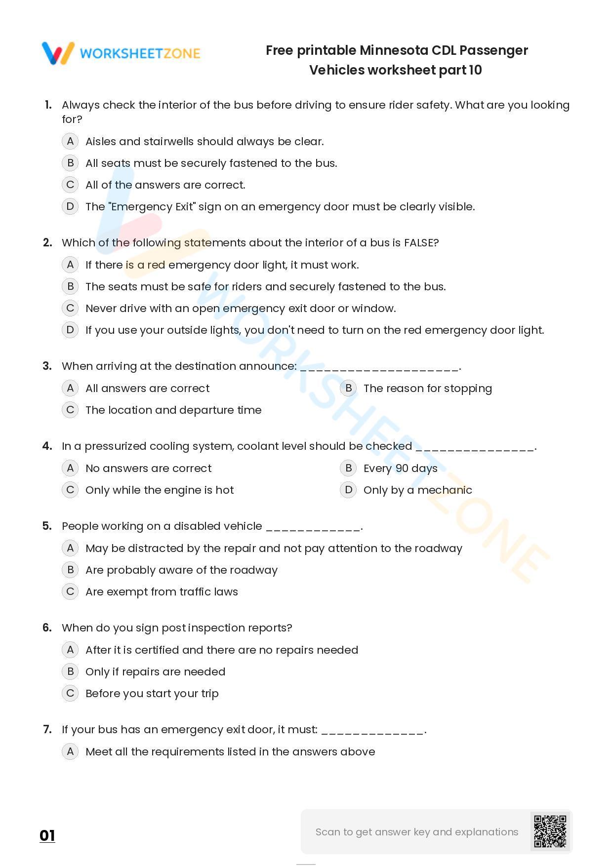 Free Printable Minnesota CDL Passenger Vehicles Worksheet Part 10