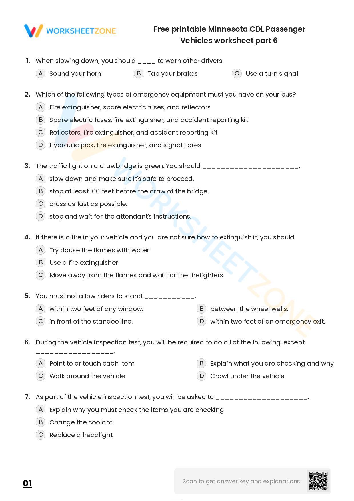 Free Printable Minnesota CDL Passenger Vehicles Worksheet Part 6