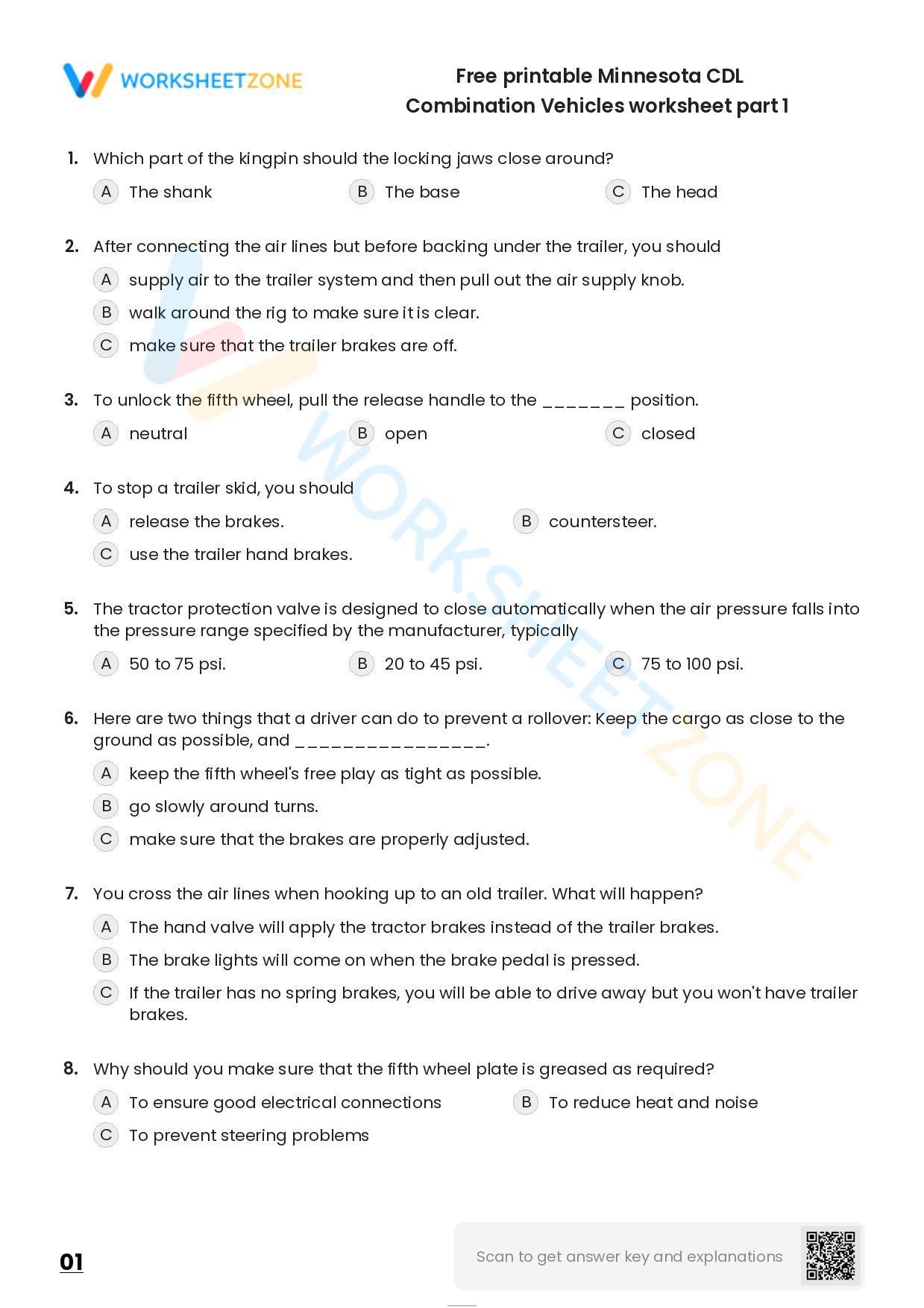 Free printable Minnesota CDL Combination Vehicles worksheet part 5 ...