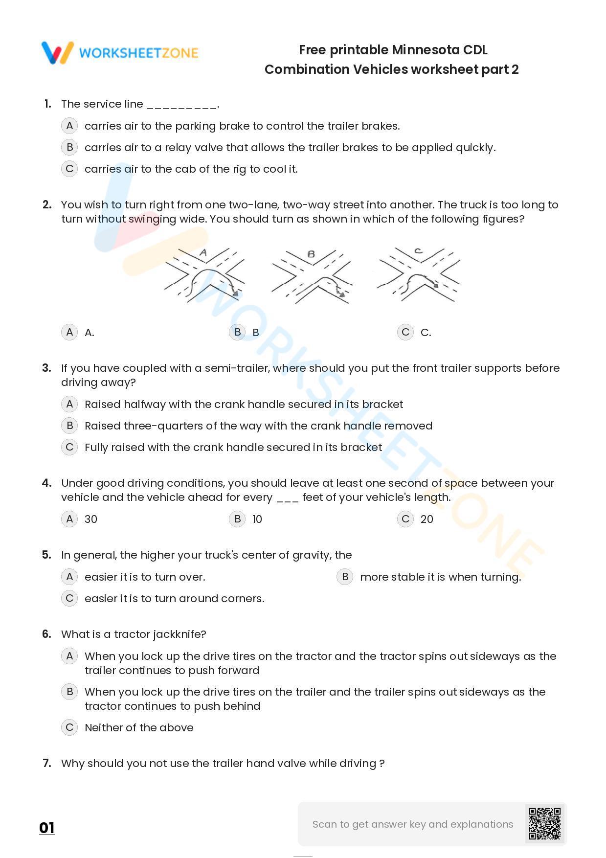 Free Printable Minnesota CDL Combination Vehicles Worksheet Part 2