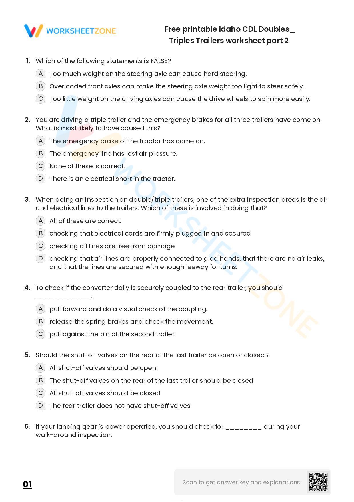 Free printable Idaho CDL Doubles/ Triples Trailers worksheet part 8 ...