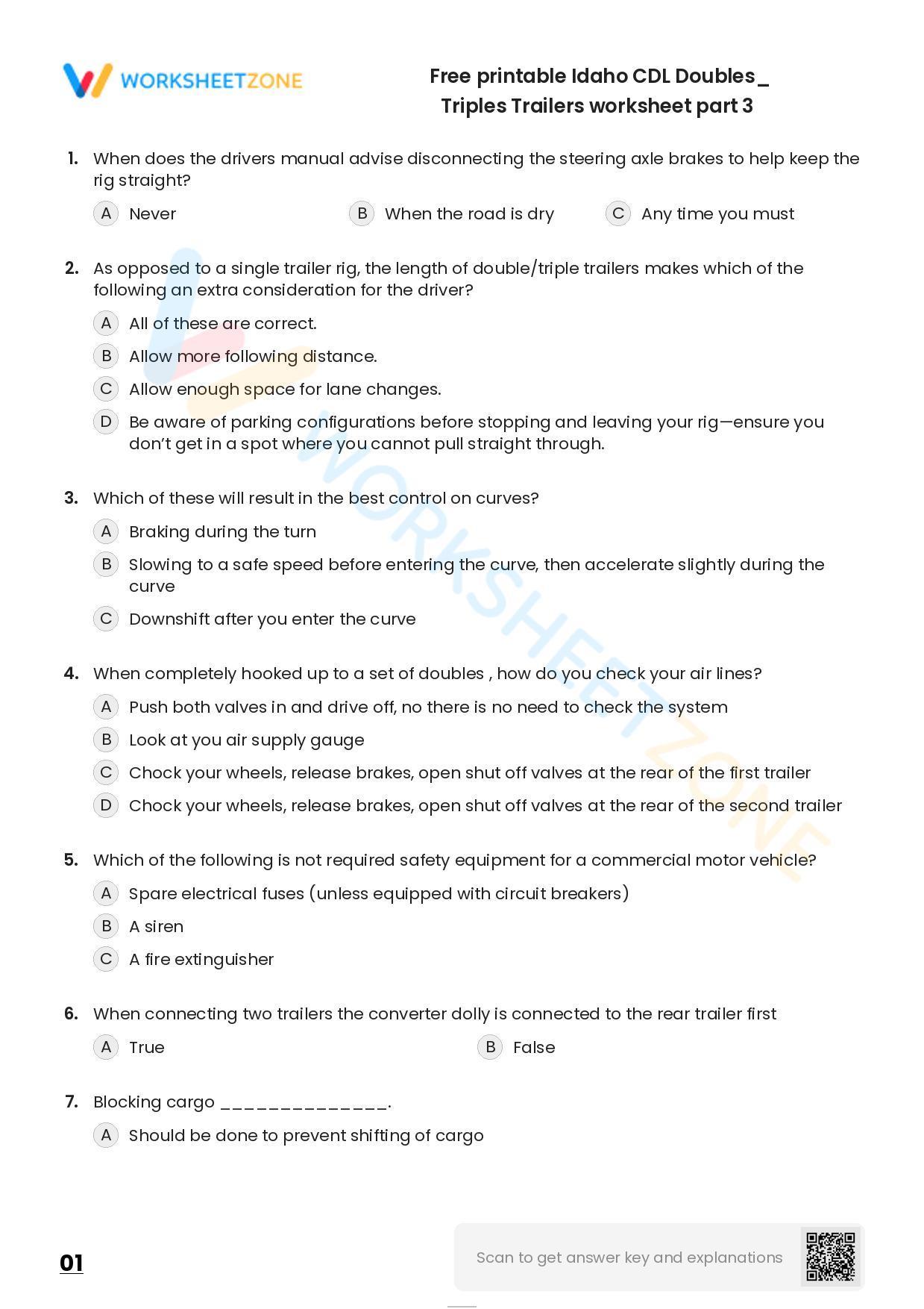 Free printable Idaho CDL Doubles/ Triples Trailers worksheet part 4 ...