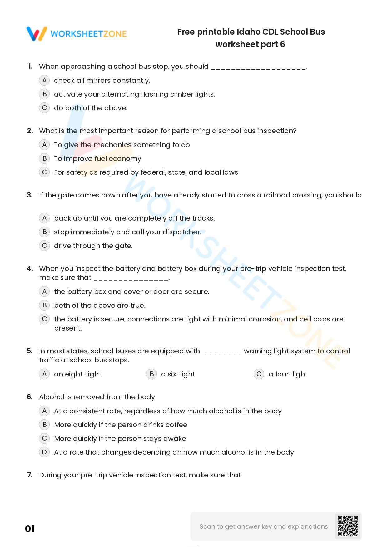 Free Printable Idaho CDL School Bus Worksheet Part 6