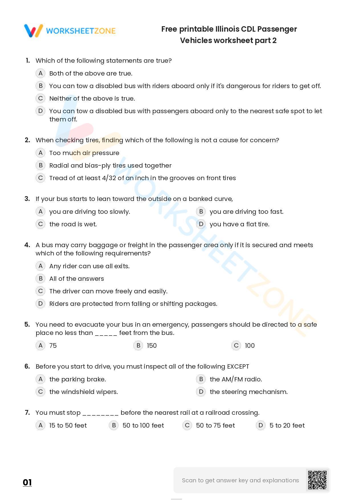 Free Printable Illinois CDL Passenger Vehicles Worksheet Part 2