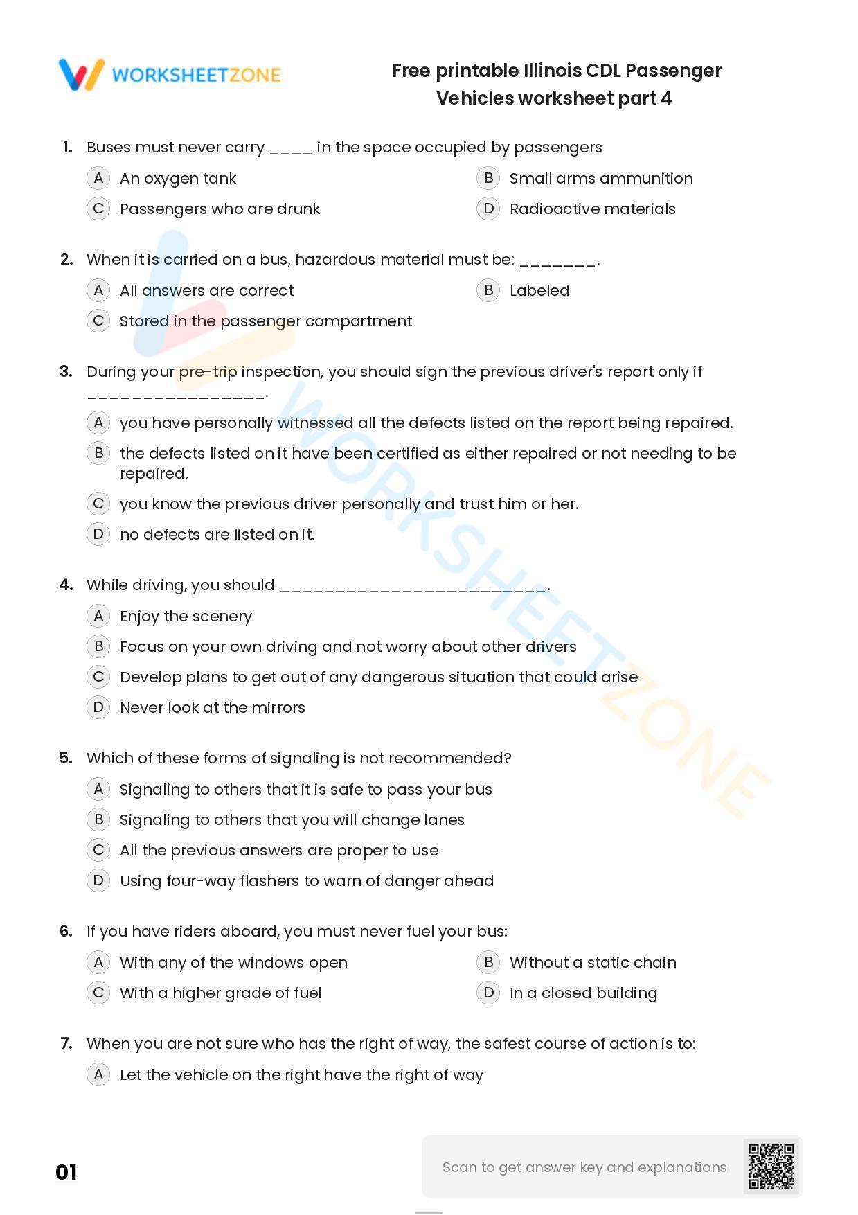 Free printable Illinois CDL Passenger Vehicles worksheet part 4 ...