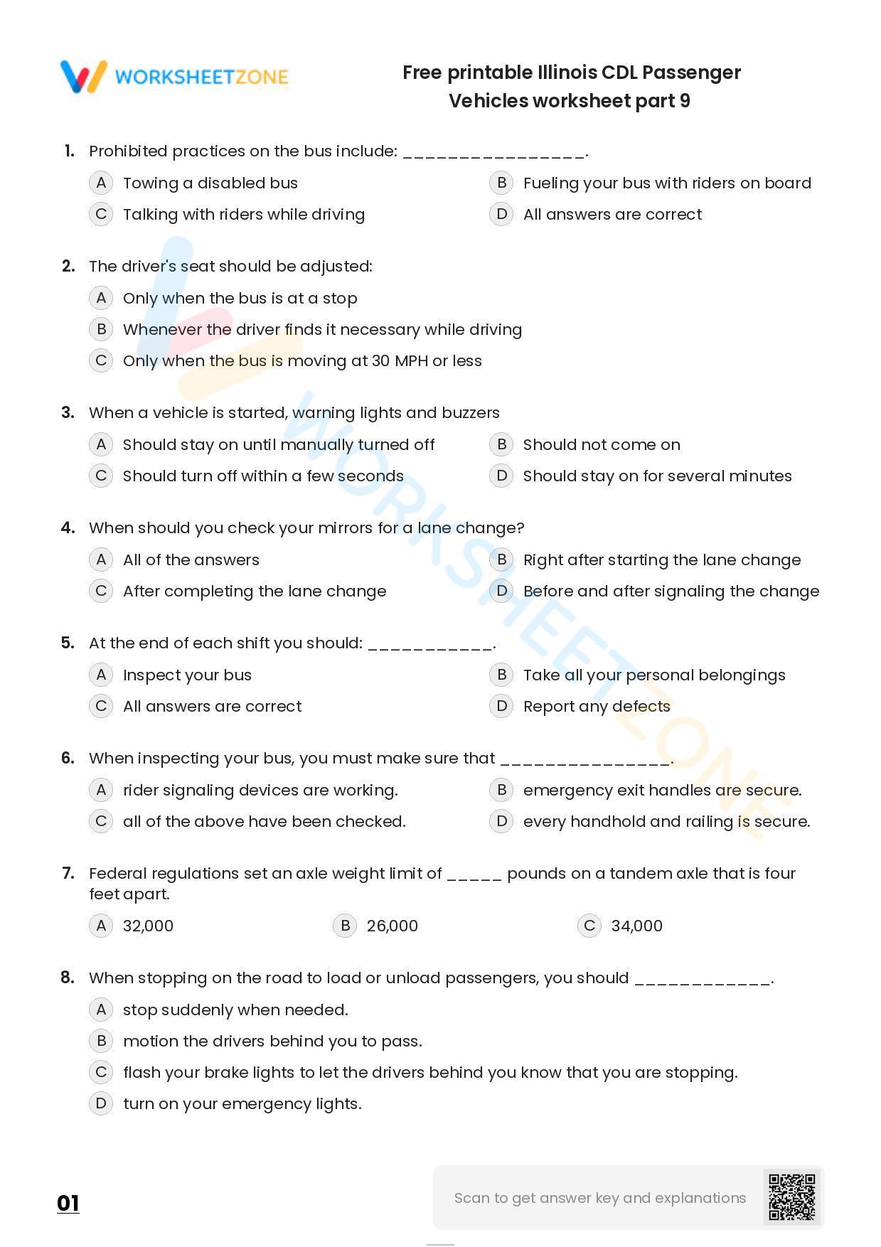 Free printable Illinois CDL Passenger Vehicles worksheet part 2 ...
