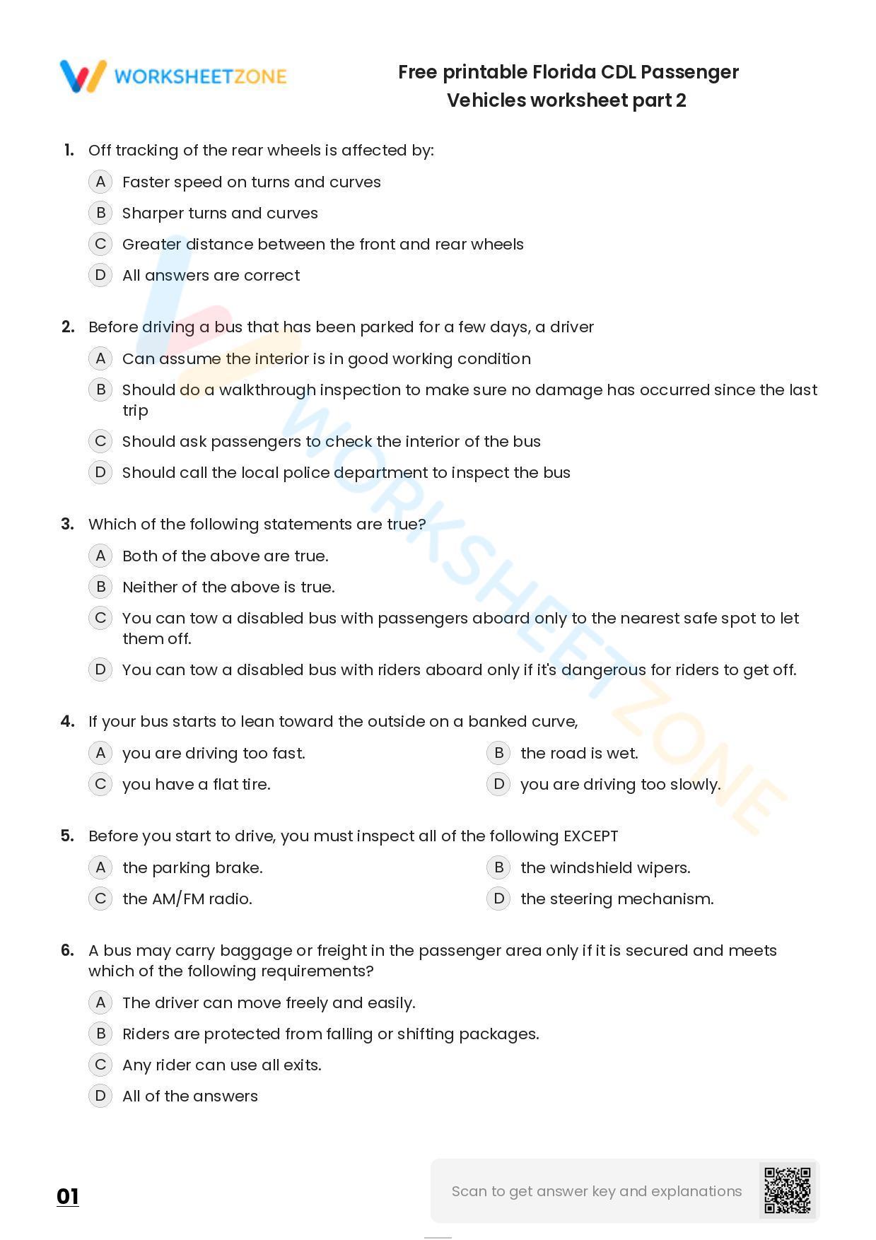Free printable Florida CDL Passenger Vehicles worksheet part 1 ...