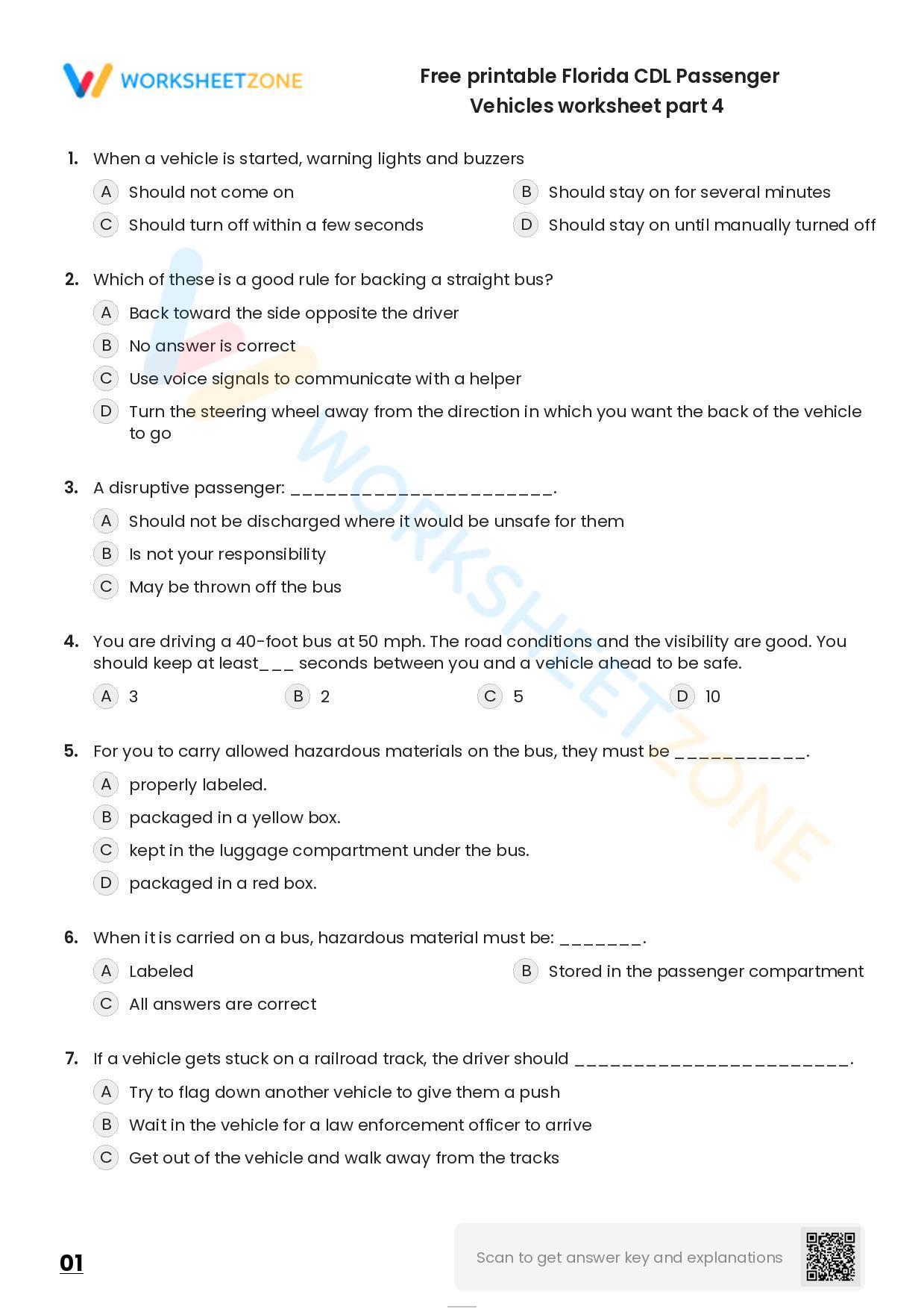 Free printable Florida CDL Passenger Vehicles worksheet part 1 ...