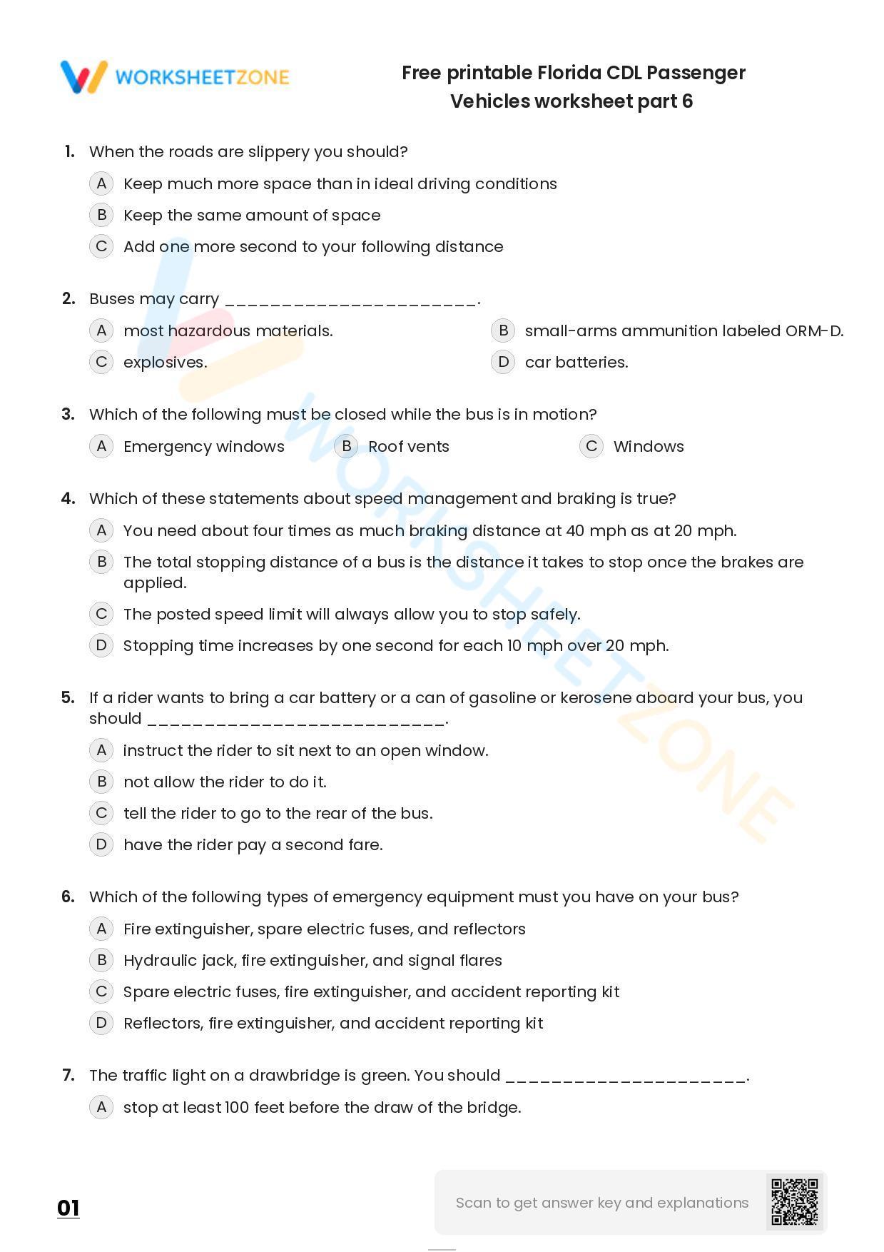 Free printable Florida CDL Passenger Vehicles worksheet part 1 ...