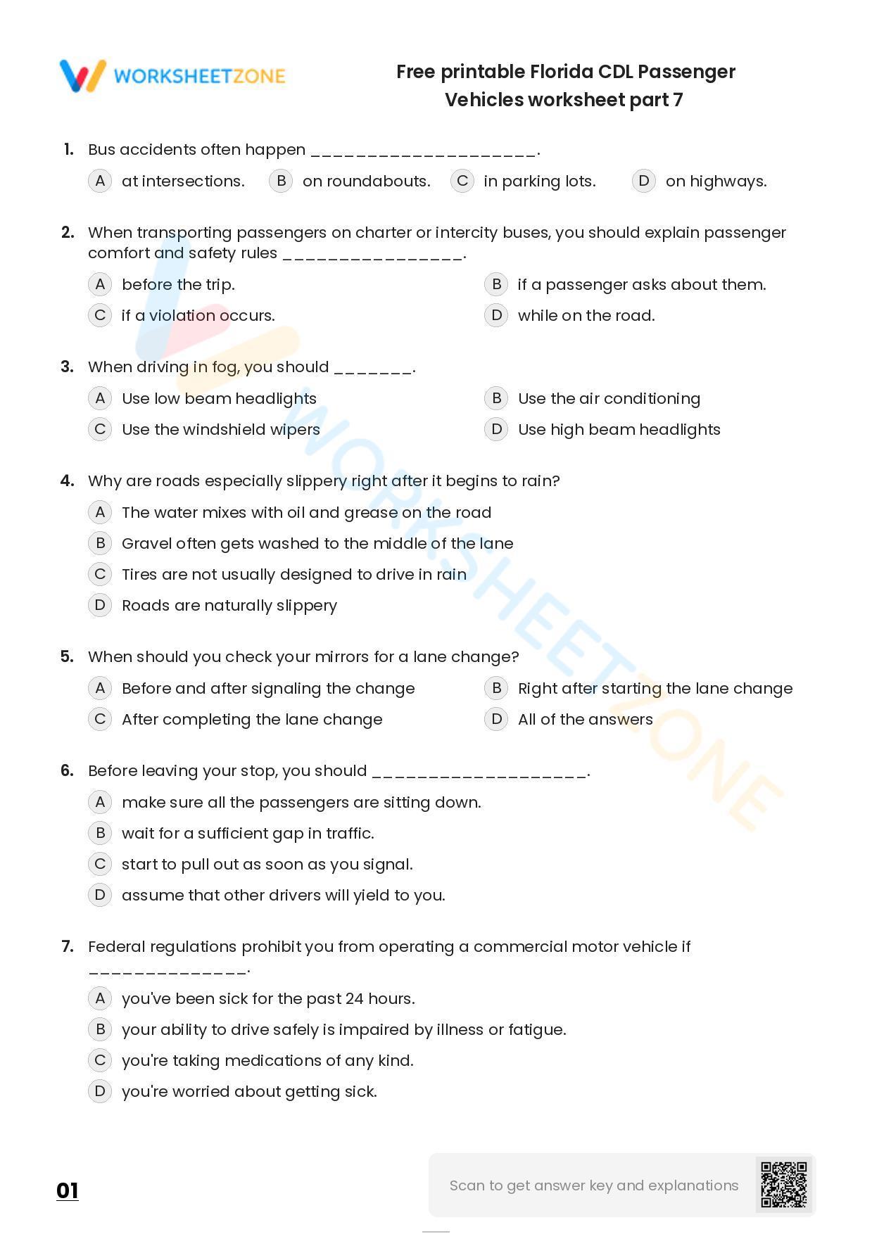 Free printable Florida CDL Passenger Vehicles worksheet part 1 ...