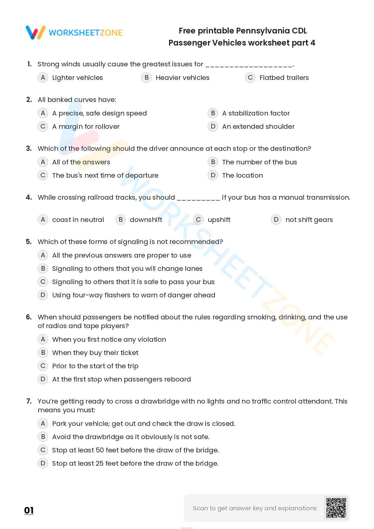 Free printable Pennsylvania CDL Passenger Vehicles worksheet part 3 ...