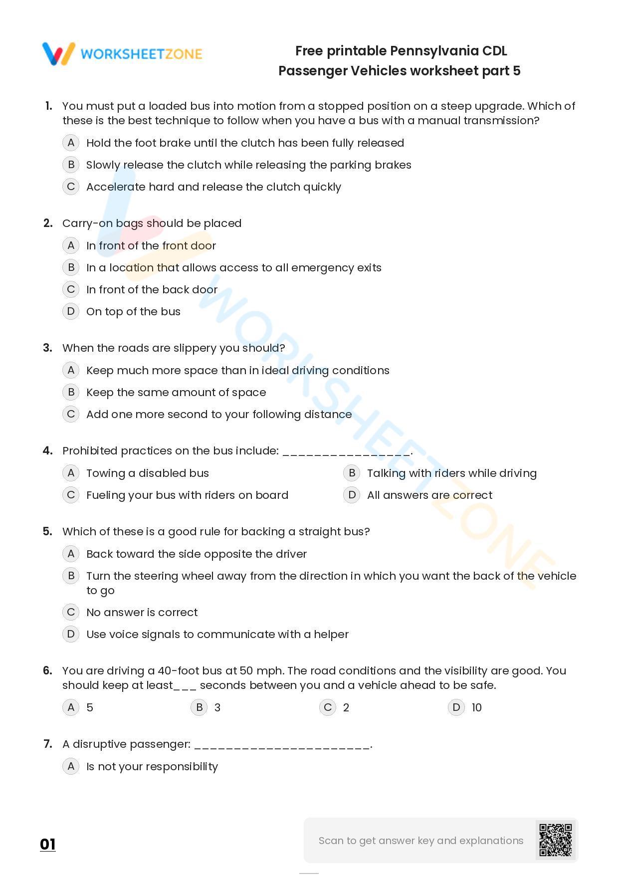 Free printable Pennsylvania CDL Passenger Vehicles worksheet part 3 ...
