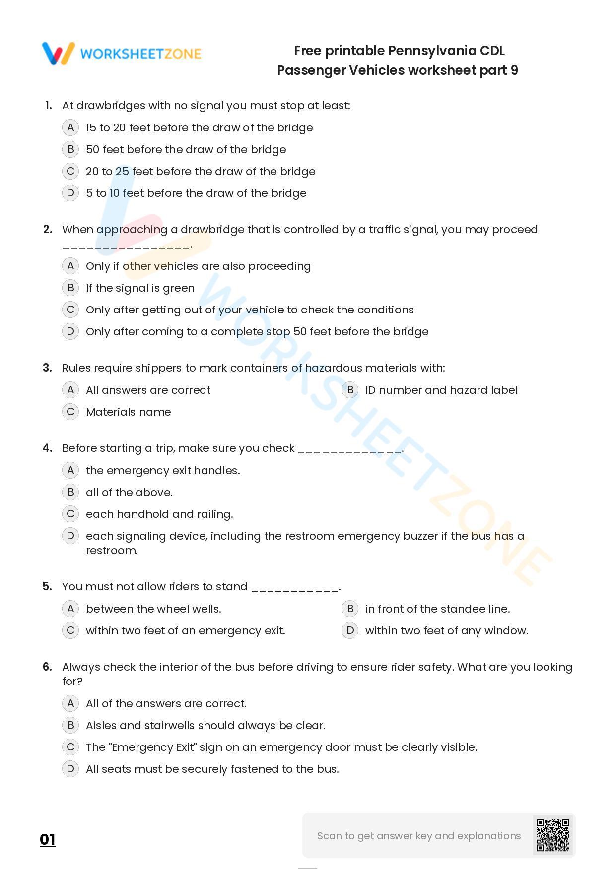 Free printable Pennsylvania CDL Passenger Vehicles worksheet part 3 ...