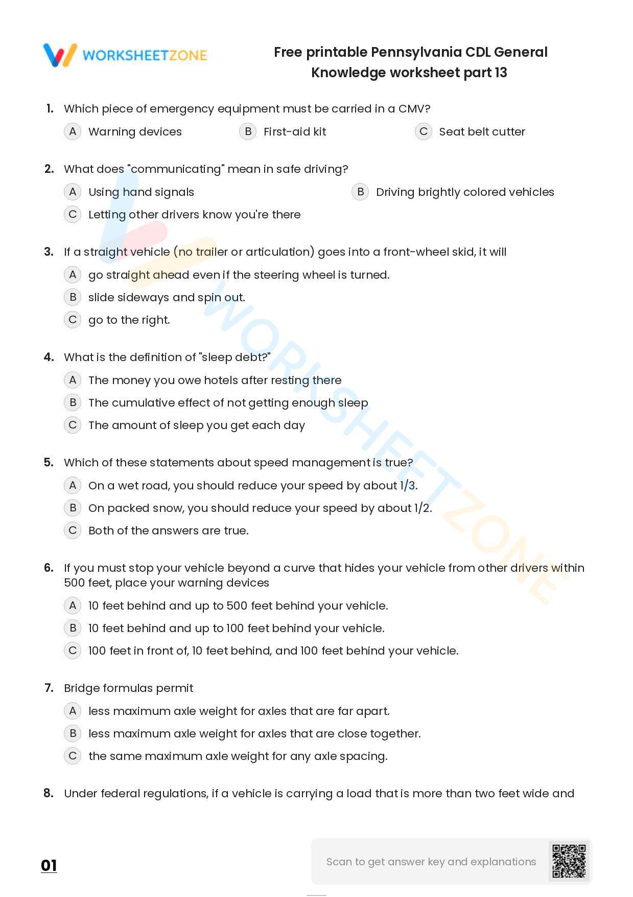 Free printable Pennsylvania CDL General Knowledge worksheet part 14 ...