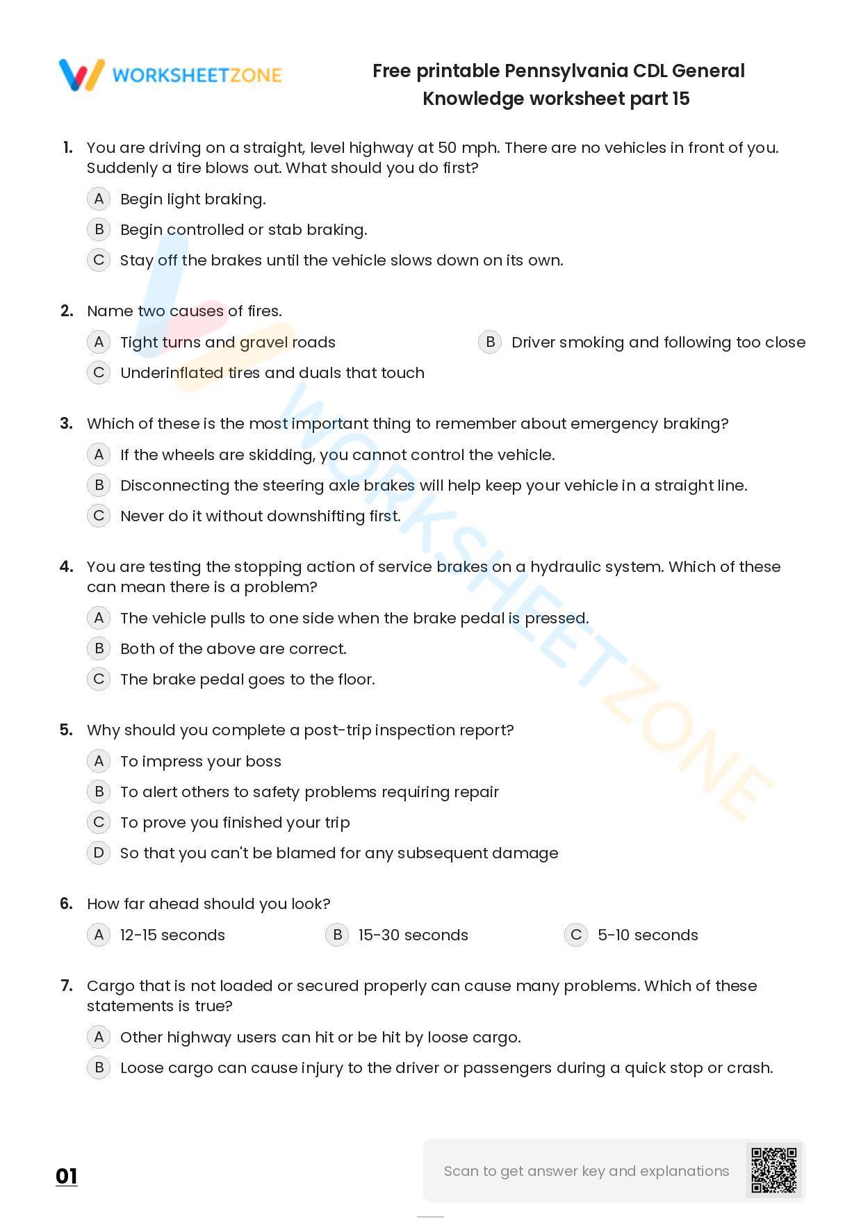 Free printable Pennsylvania CDL General Knowledge worksheet part 14 ...