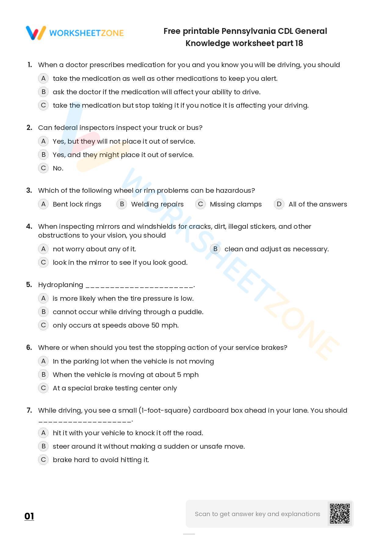 Free printable Pennsylvania CDL General Knowledge worksheet part 14 ...