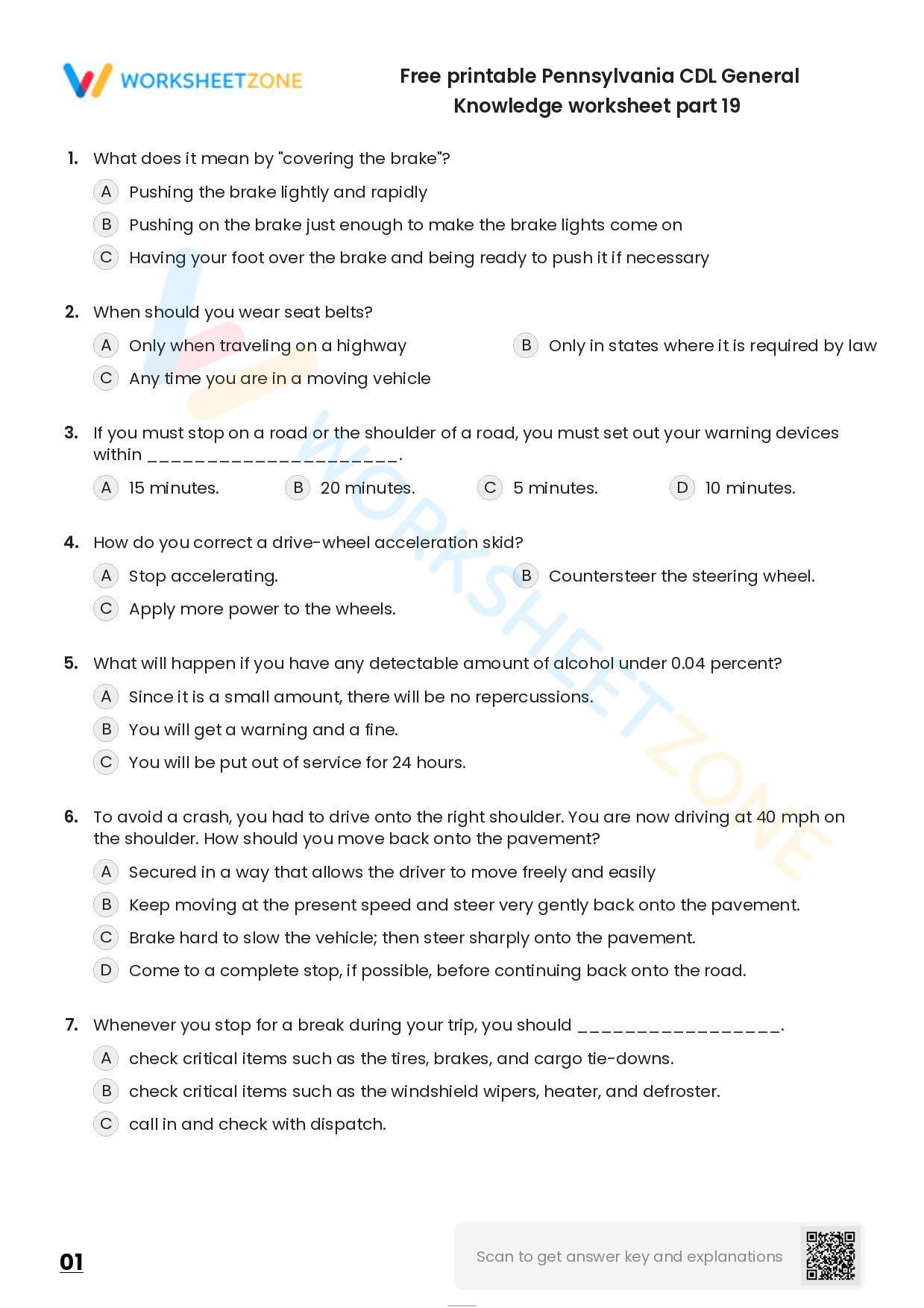 Free printable Pennsylvania CDL General Knowledge worksheet part 14 ...