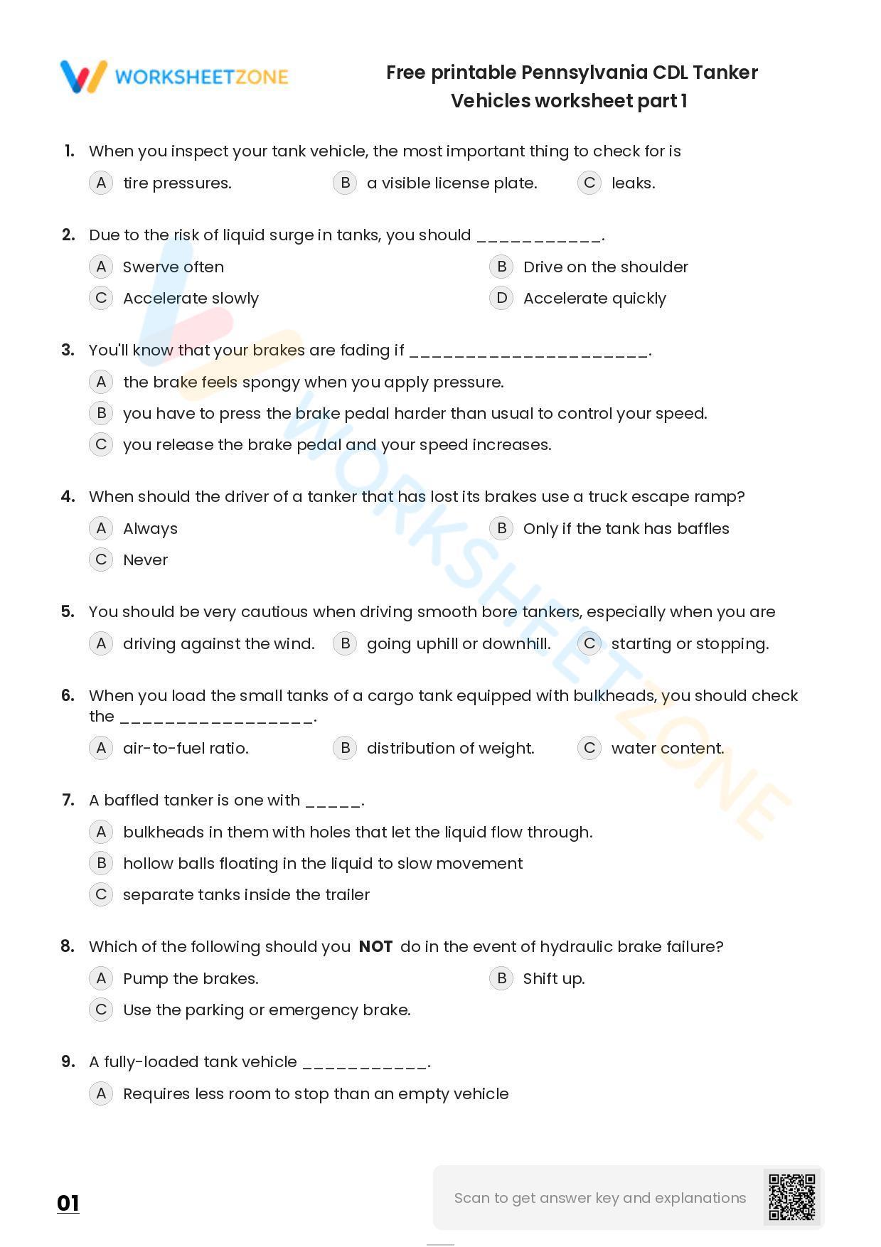 Free printable Pennsylvania CDL Tanker Vehicles worksheet part 4 ...