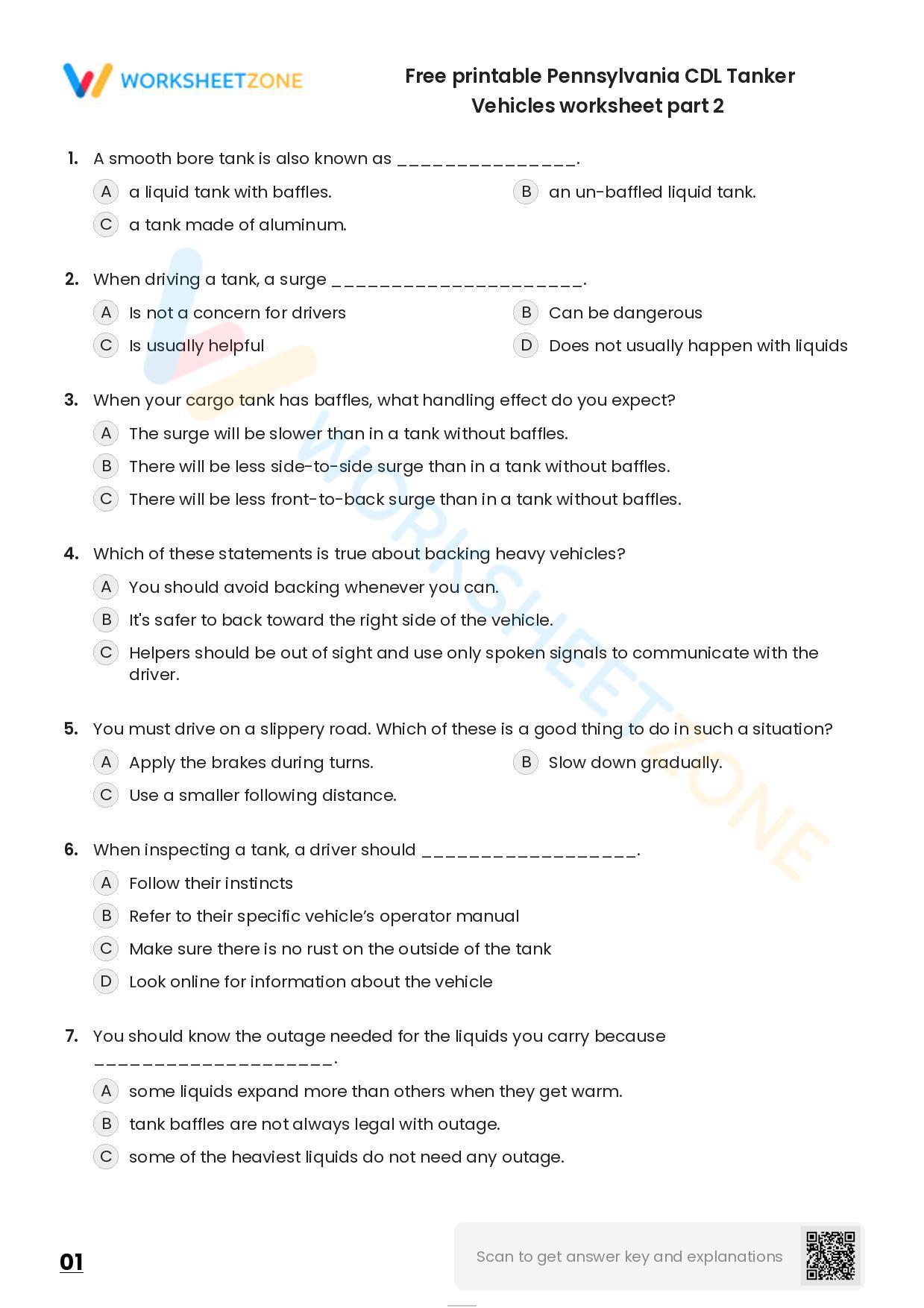 Free printable Pennsylvania CDL Tanker Vehicles worksheet part 1 ...