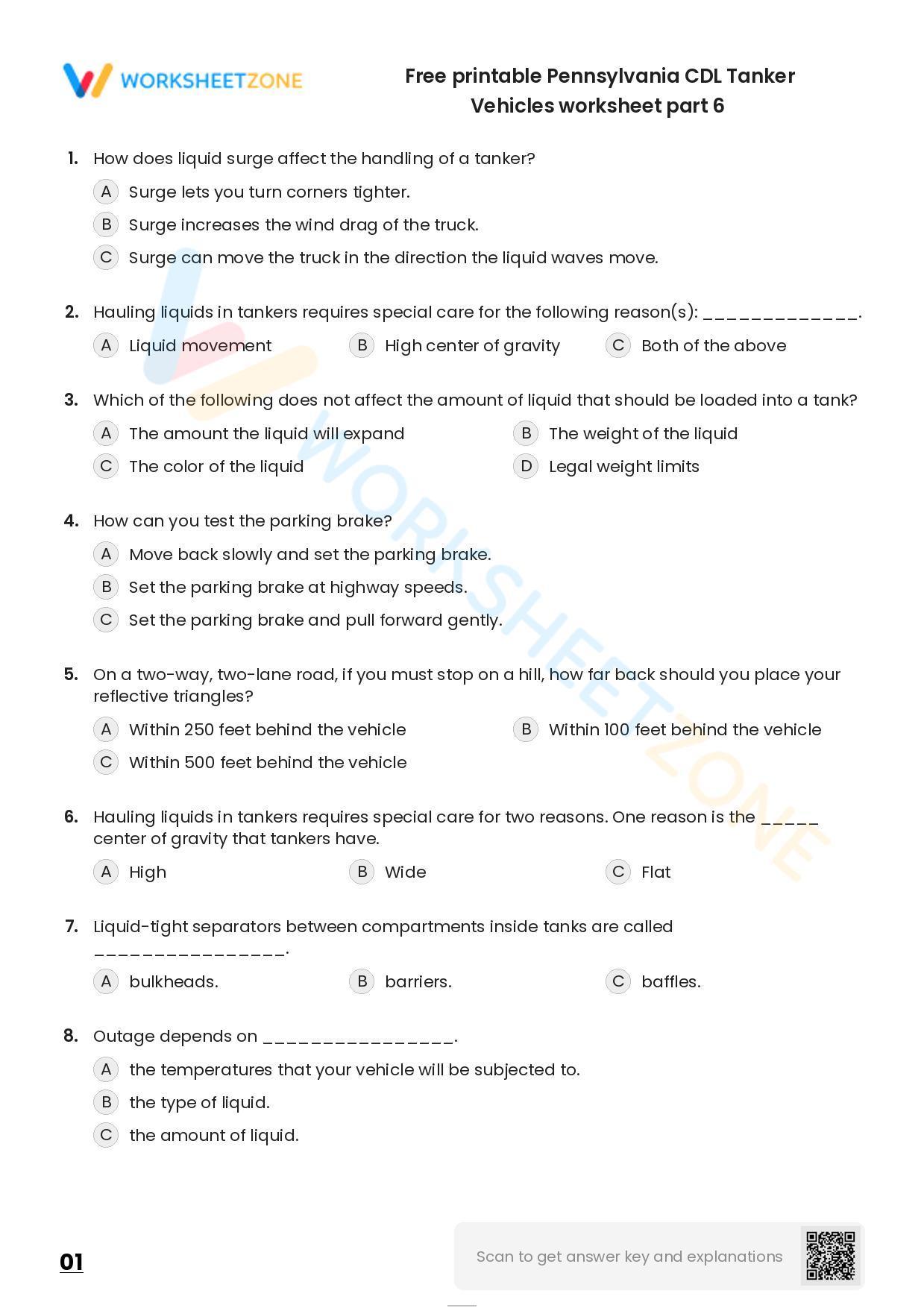 Free printable Pennsylvania CDL Tanker Vehicles worksheet part 4 ...