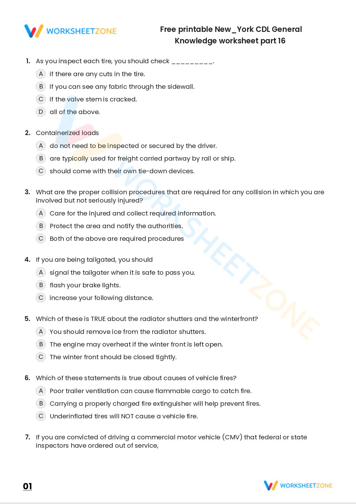 Free printable New/York CDL General Knowledge worksheet part 16 ...