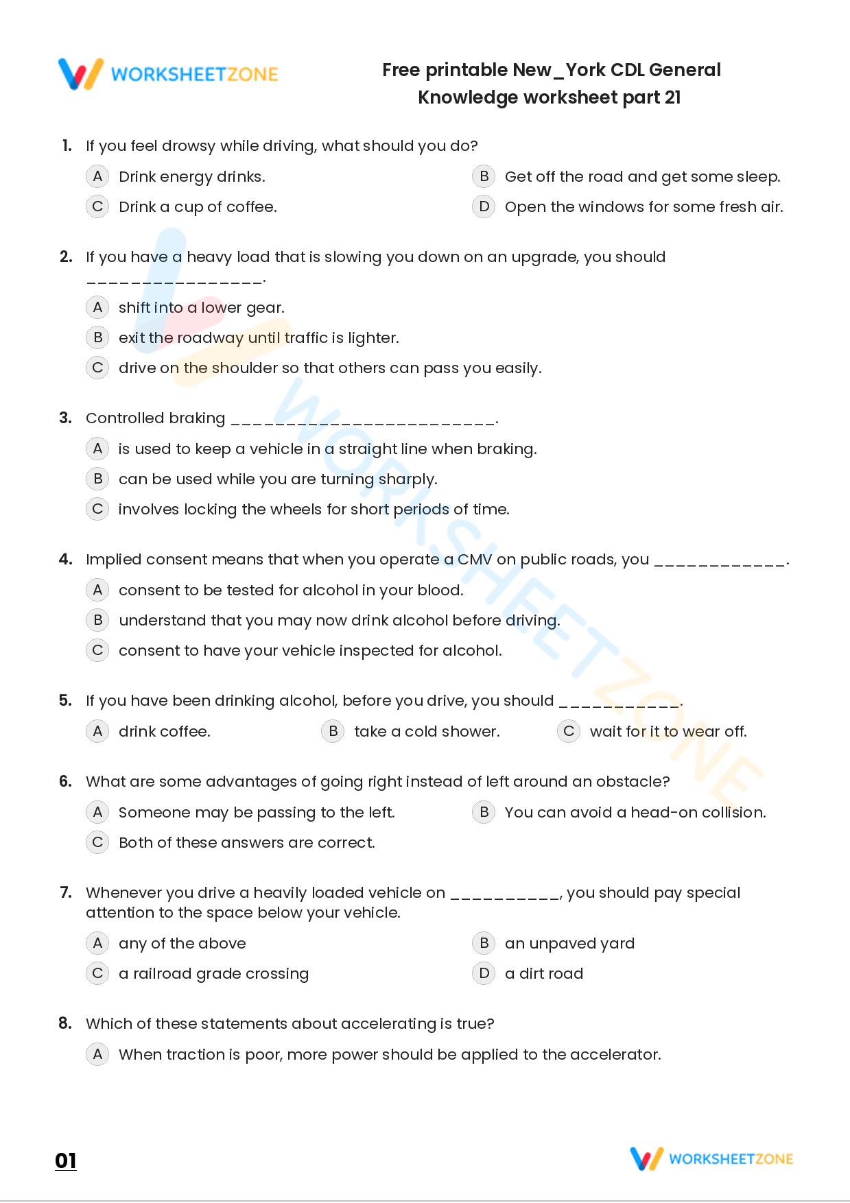 Free printable New/York CDL General Knowledge worksheet part 21 ...