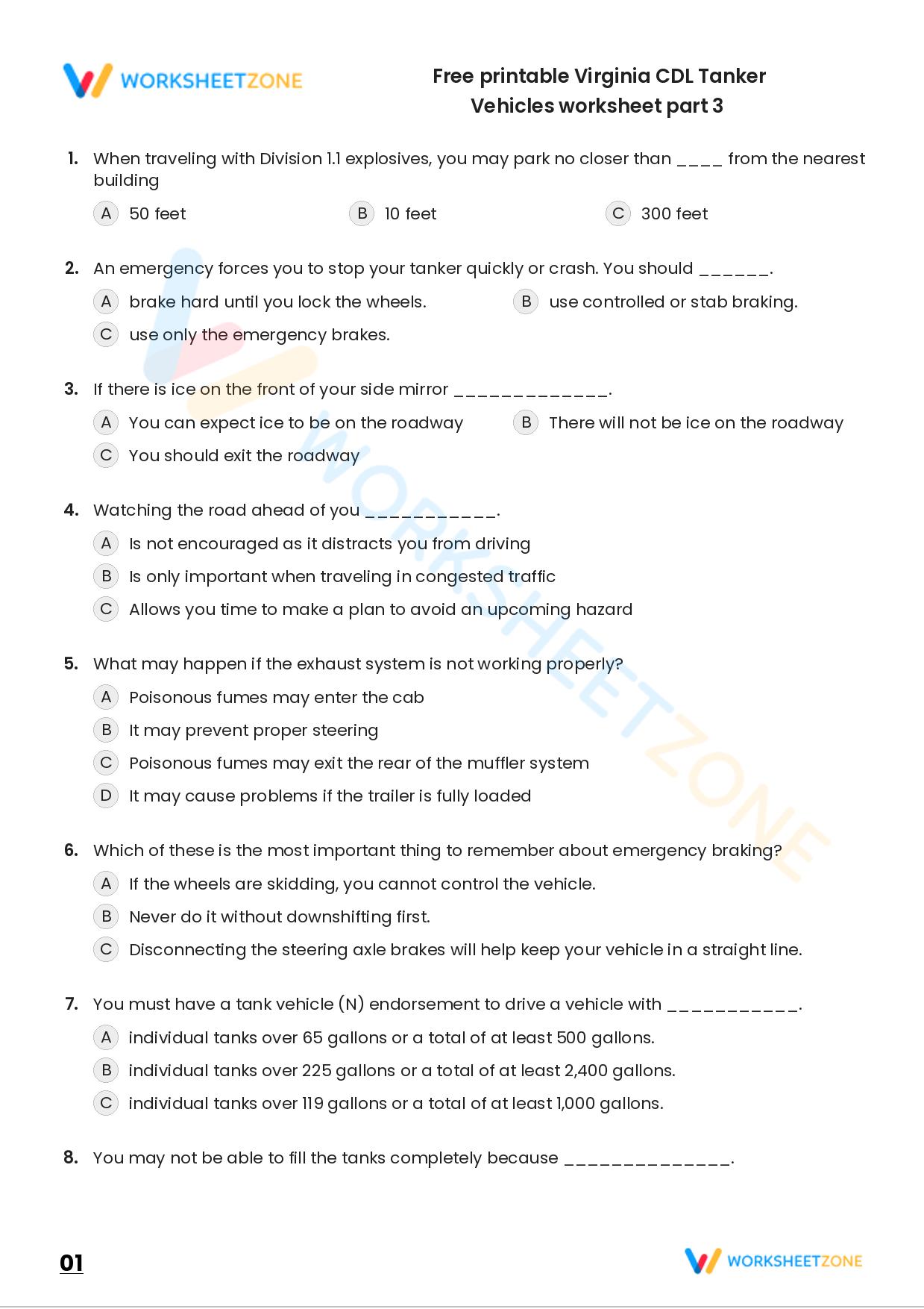 Free printable Virginia CDL Tanker Vehicles worksheet part 3 ...