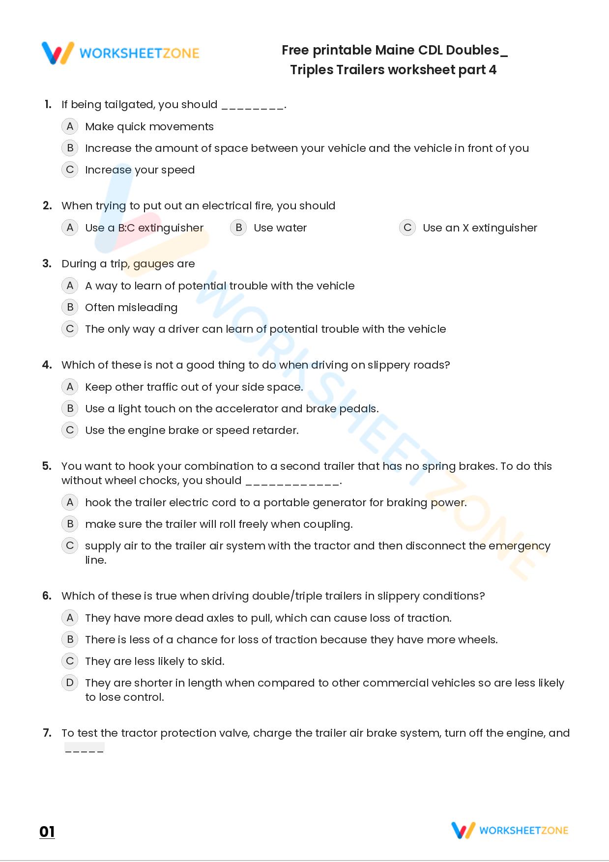 Free printable Maine CDL Doubles/ Triples Trailers worksheet part 4 ...
