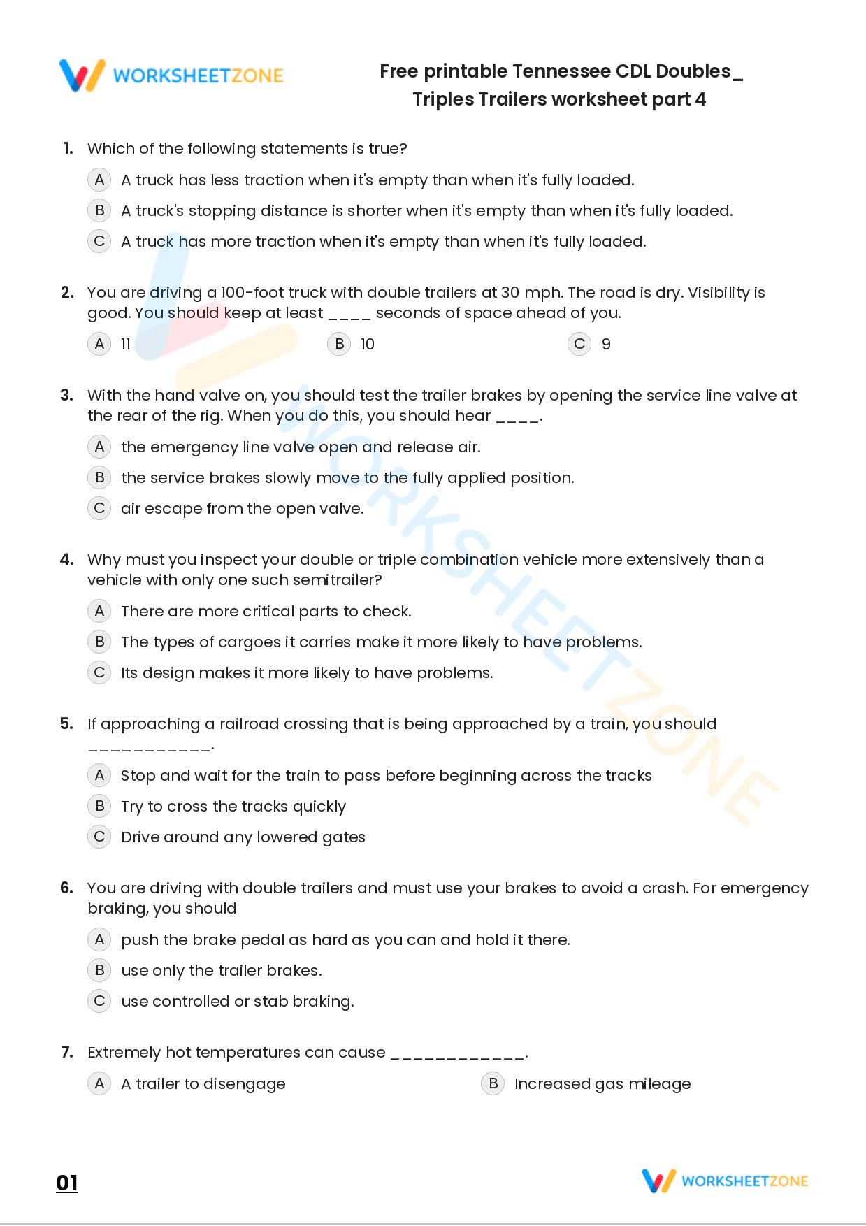 Free printable Tennessee CDL Doubles/ Triples Trailers worksheet part 4 ...