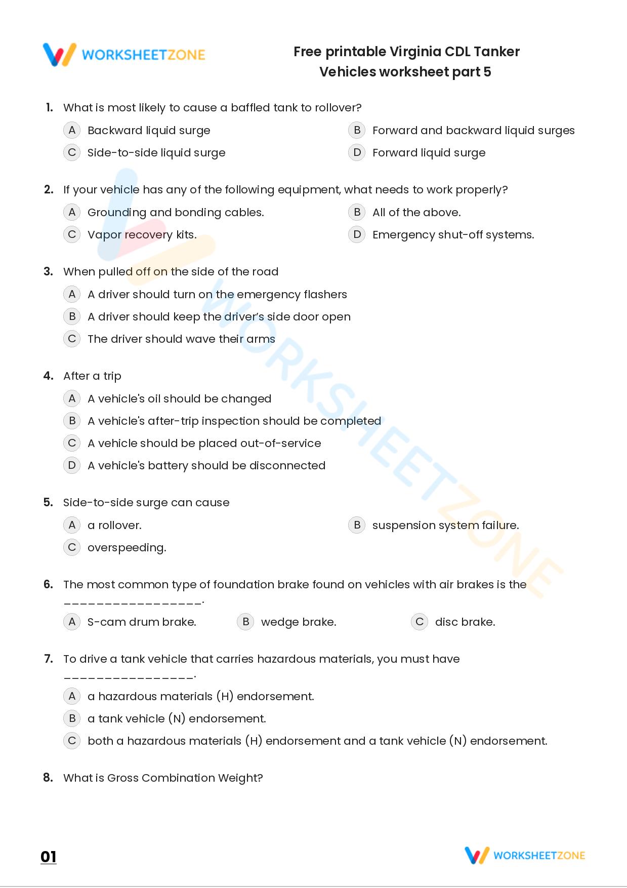 Free printable Virginia CDL Tanker Vehicles worksheet part 5 ...