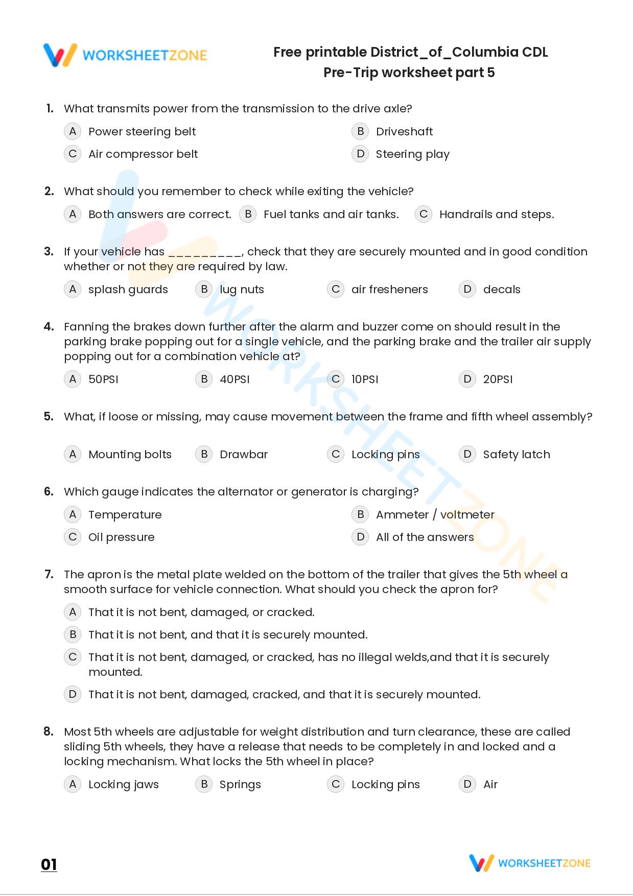 Free printable District/of_Columbia CDL Pre-Trip worksheet part 5 ...