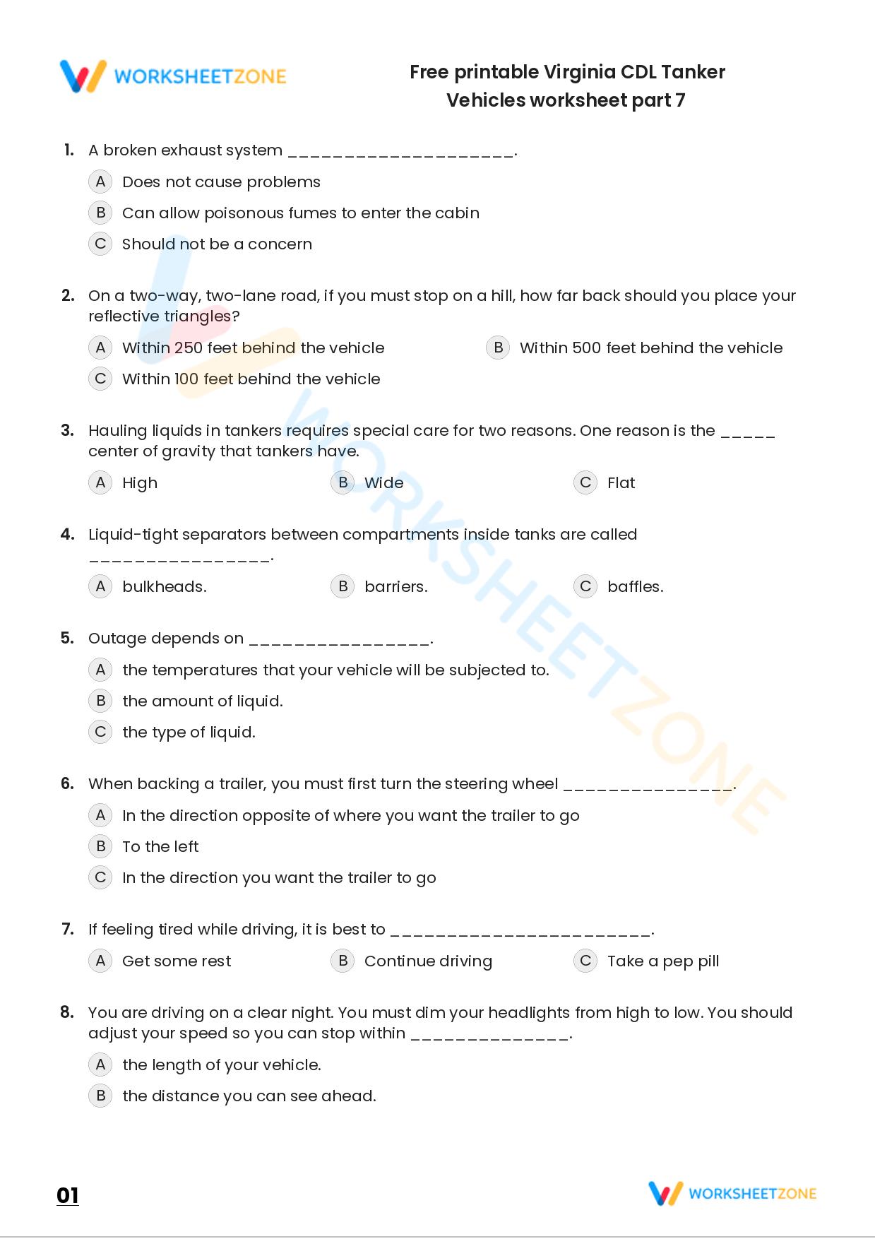 Free printable Virginia CDL Tanker Vehicles worksheet part 7 ...