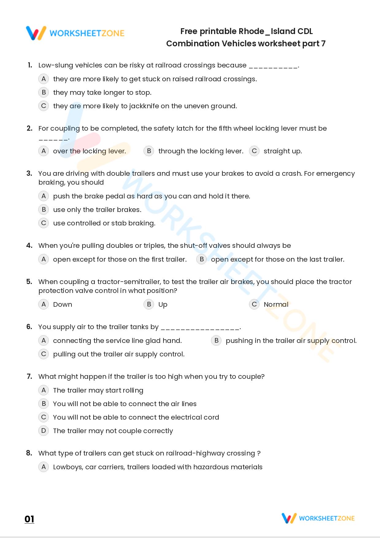 Free printable Rhode/Island CDL Combination Vehicles worksheet part 7 ...