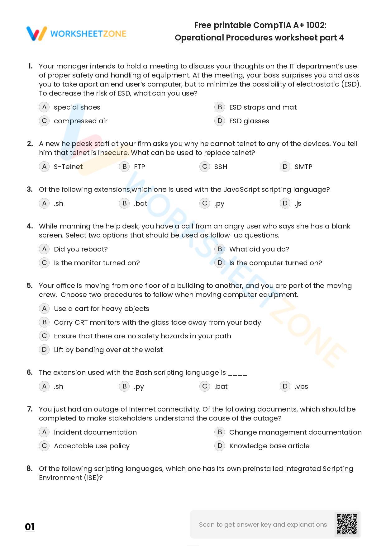 Free Printable CompTIA A+ 1002: Operational Procedures Worksheet Part 4