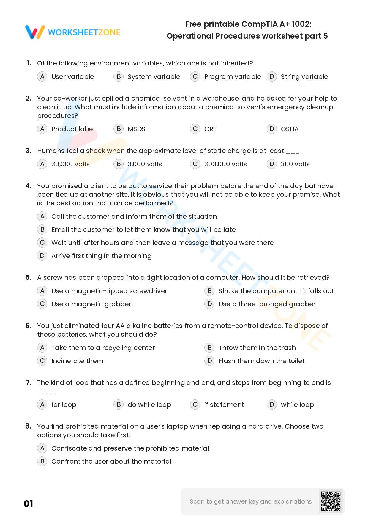 Free Printable CompTIA A+ 1002: Operational Procedures Worksheet Part 5