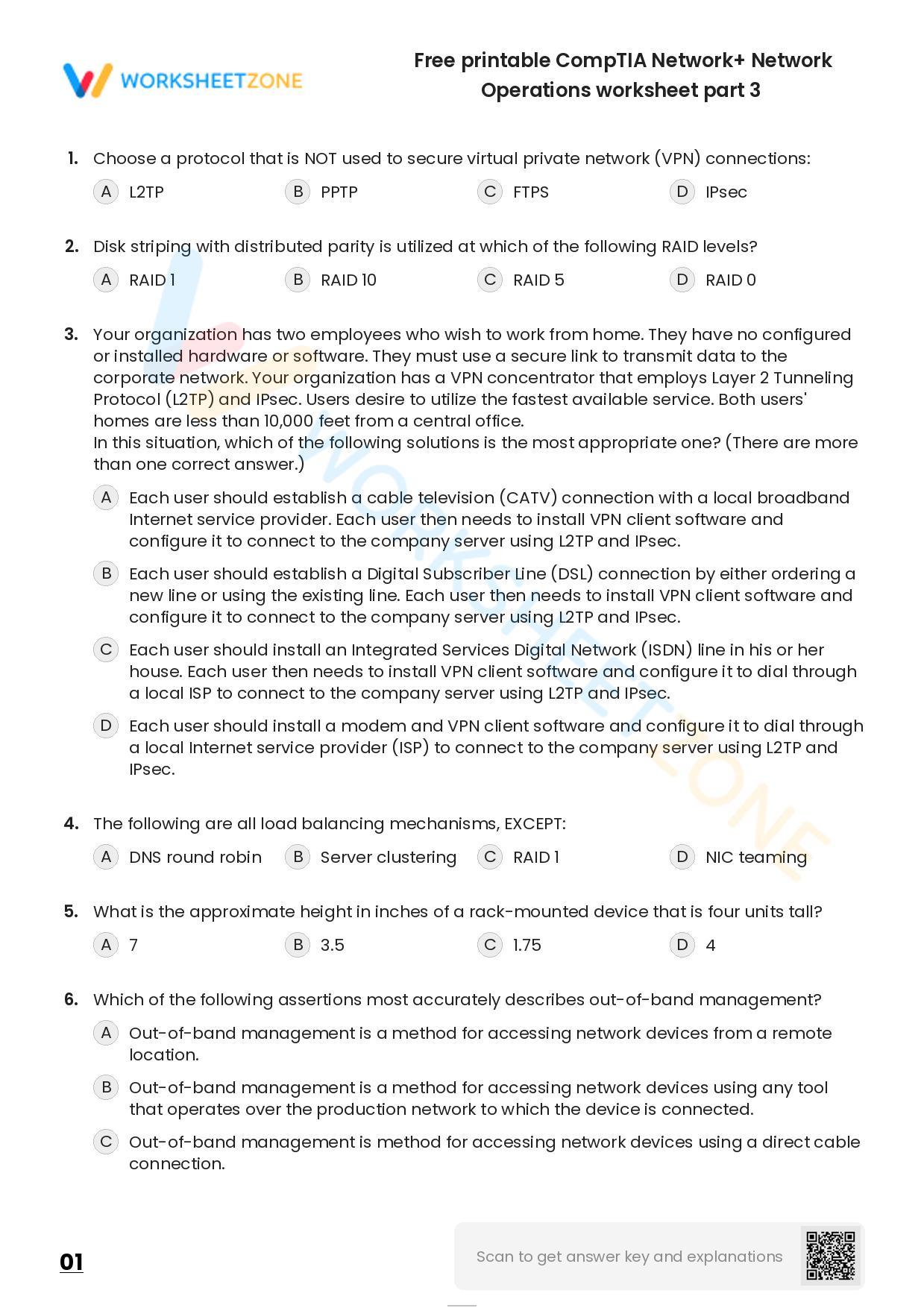Free Printable CompTIA Network+ Network Operations Worksheet Part 3