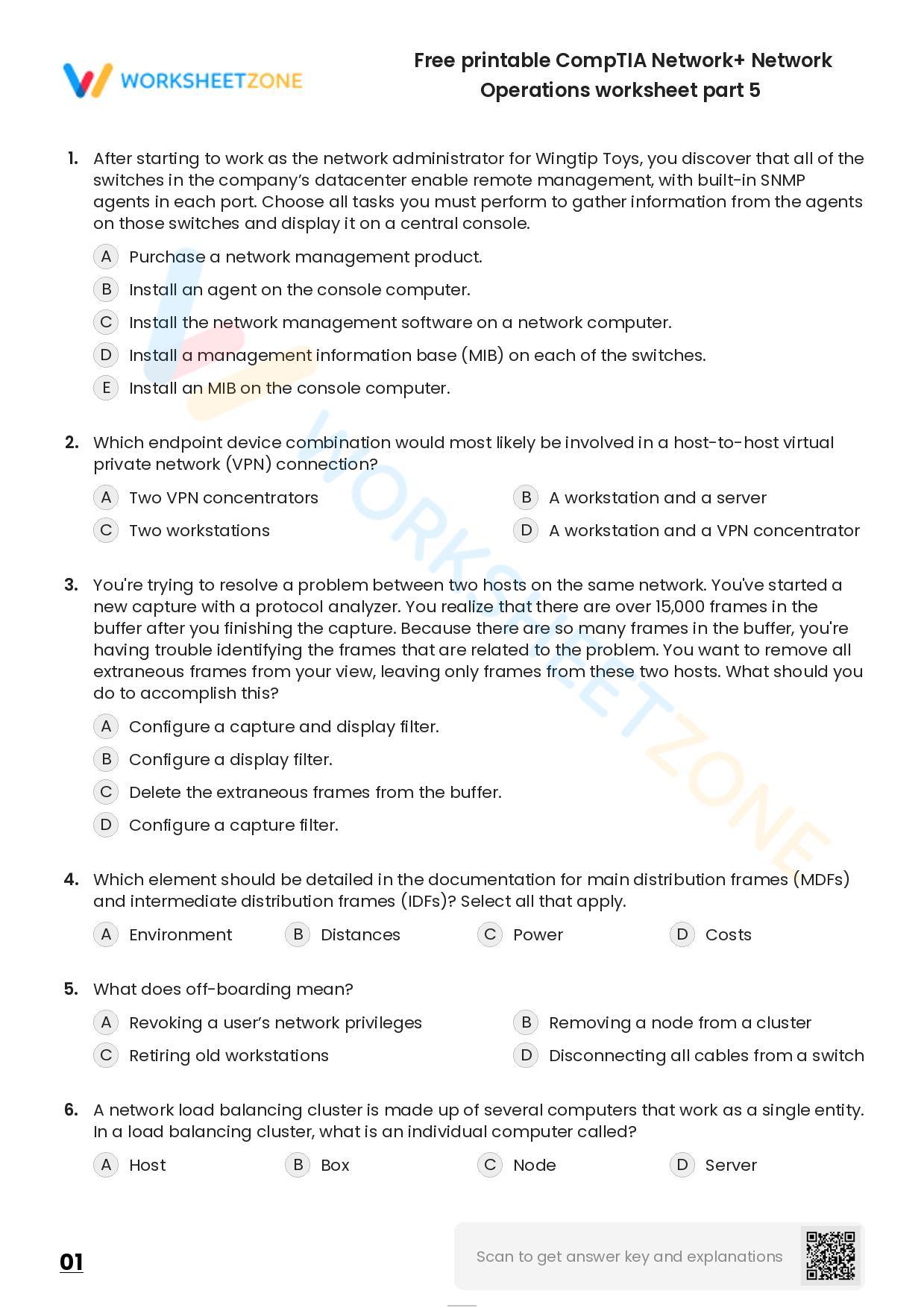Free Printable CompTIA Network+ Network Operations Worksheet Part 5