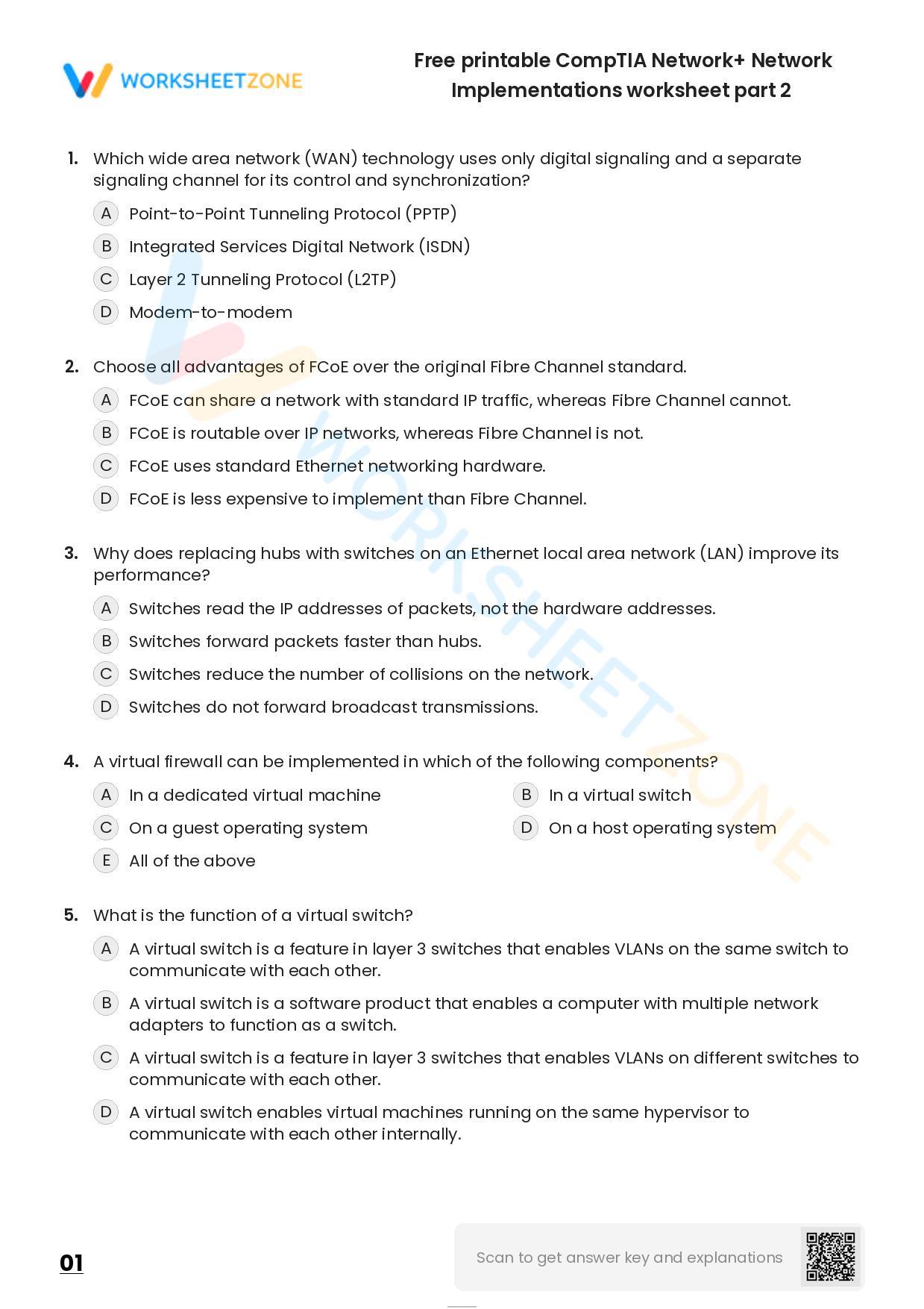 Free Printable CompTIA Network+ Network Implementations Worksheet Part 2