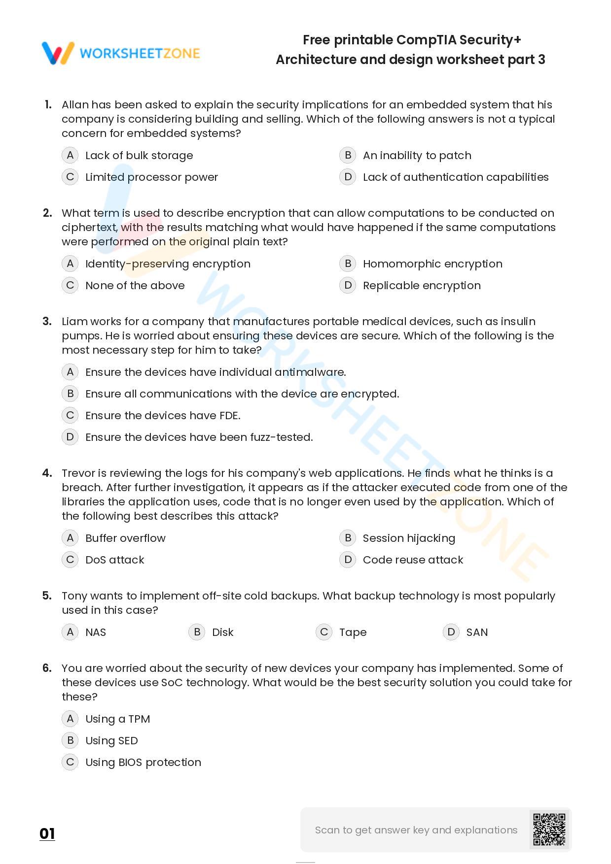 Free Printable CompTIA Security+ Architecture And Design Worksheet Part 3
